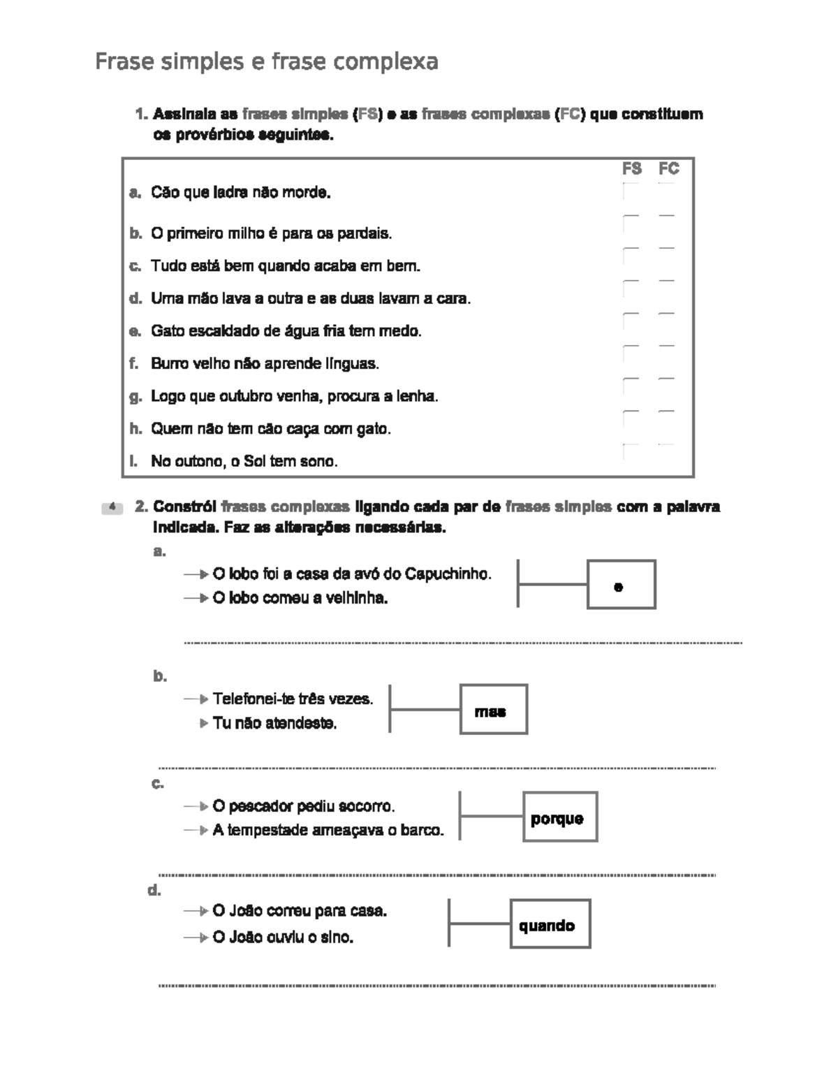 Frases simples e complexas - Português - Studocu