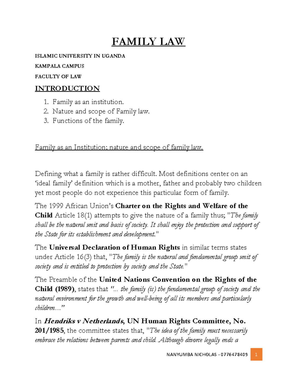 Family LAW Notes - FAMILY LAW ISLAMIC UNIVERSITY IN UGANDA KAMPALA ...