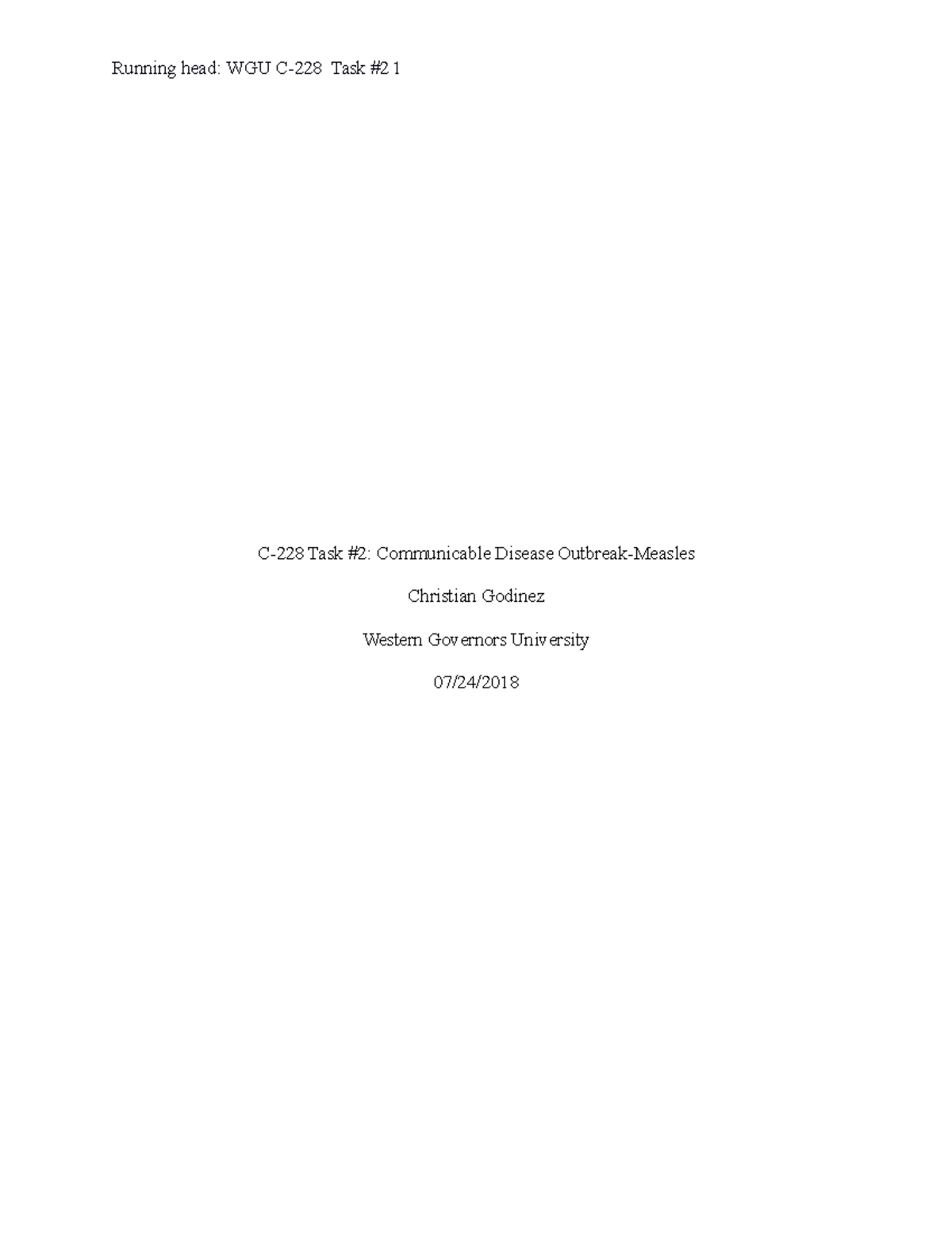 C228 Task #2 - c228 task 2 - Running head: WGU C-228 Task #2 1 C-228 ...