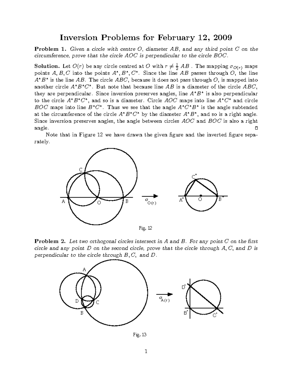 Inversion Problems - Given a circle with centre O, diameter AB, and any ...