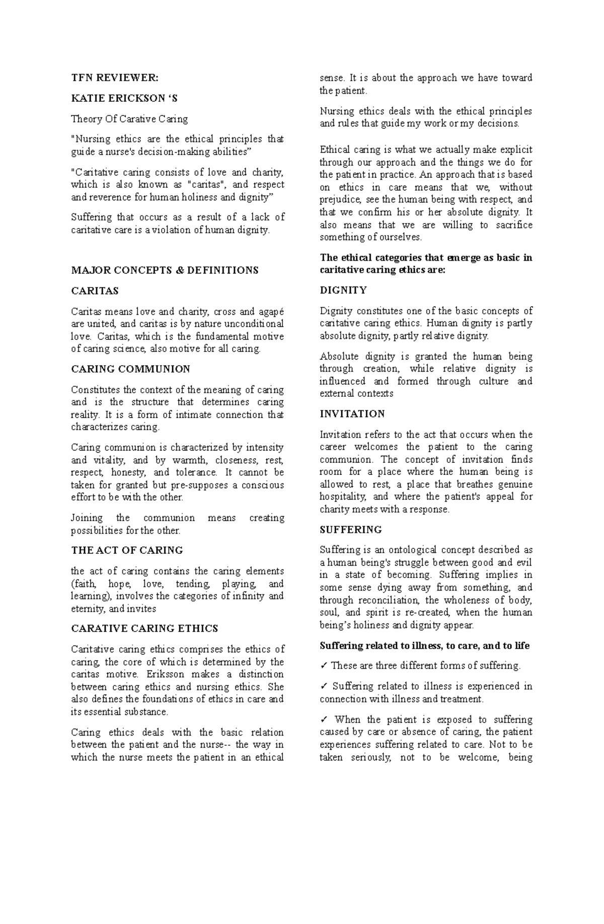 the theoritical reviewer - TFN REVIEWER: KATIE ERICKSON ‘S Theory Of ...