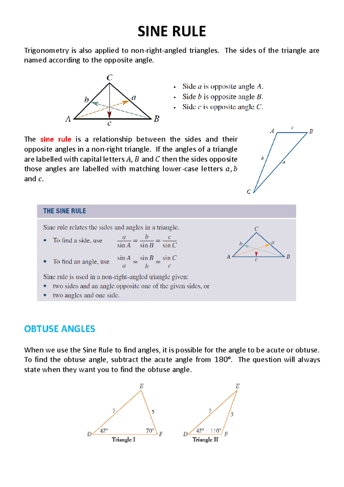 Sine Rule (Notes) - used in an extra curricular math course - SINE RULE ...