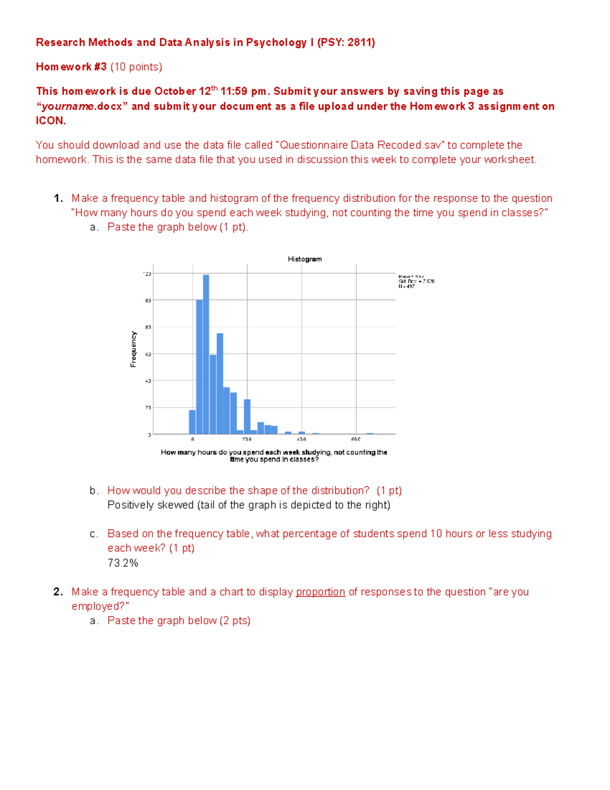 Homework 3-2 - Research Methods and Data Analysis in Psychology I (PSY ...