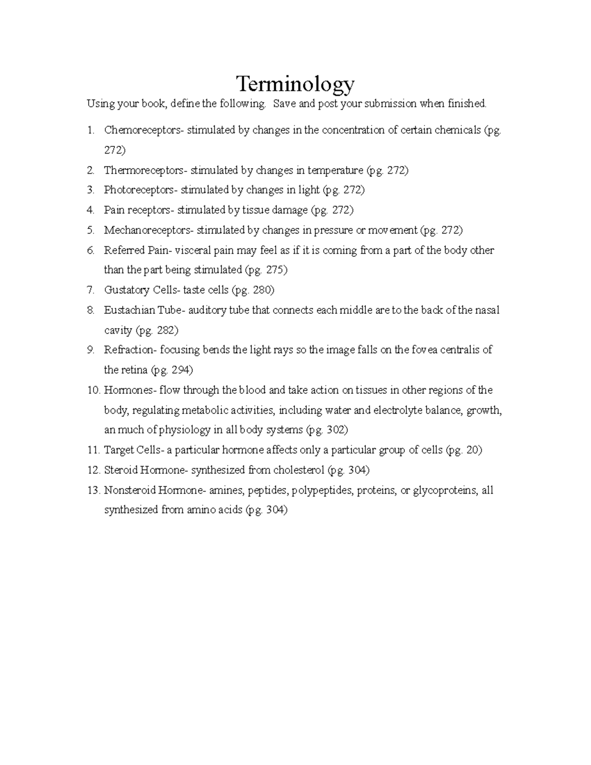 Terminology chapter 10-11 HD - Terminology Using your book, define the ...