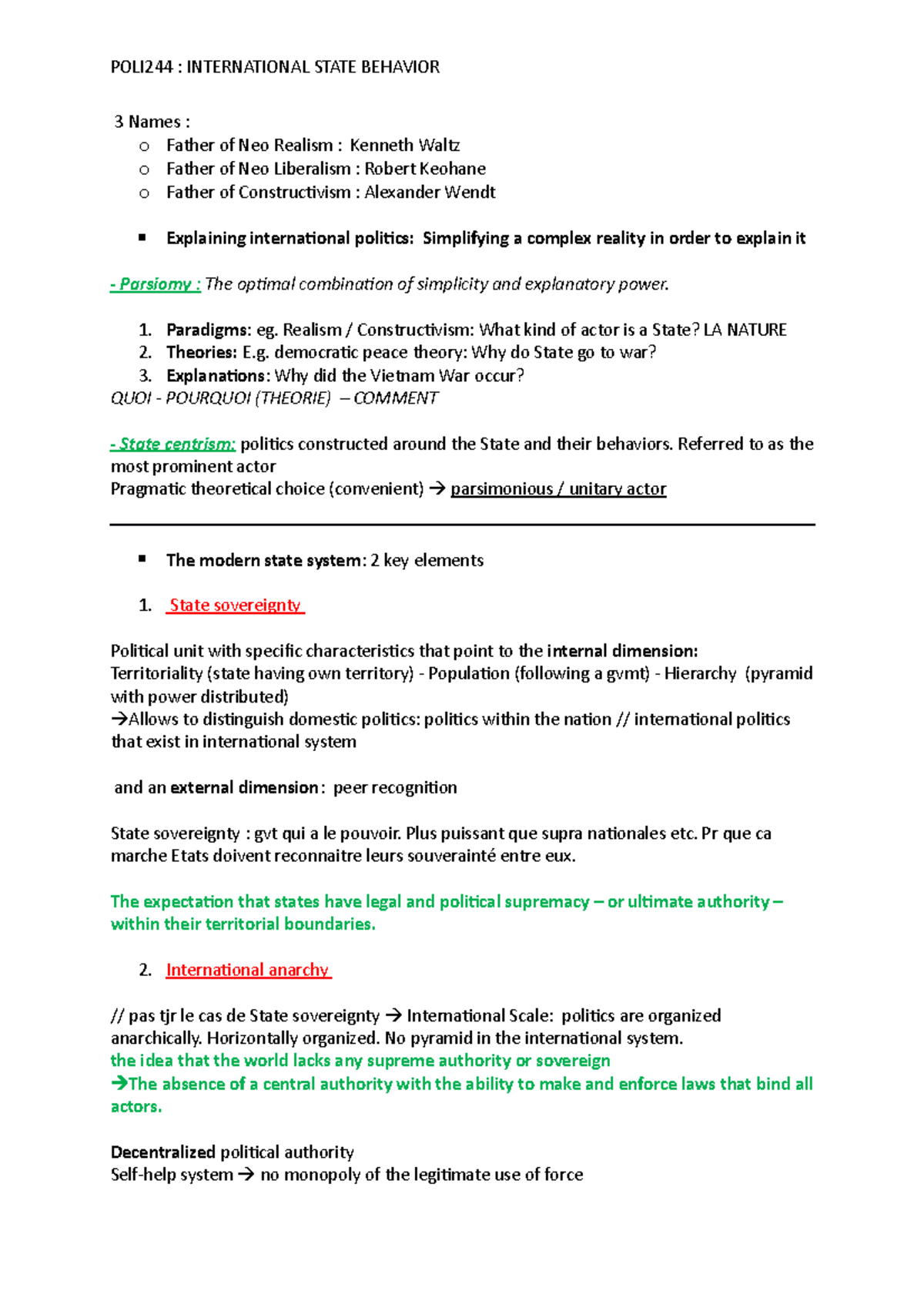 Lecture Notes POLI244 - 3 Names : o Father of Neo Realism : Kenneth ...
