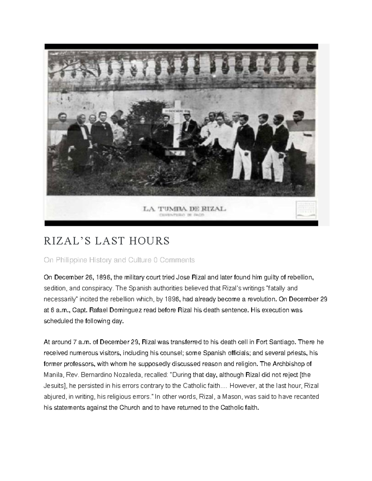 RiOn December 26, 1896, the military court tried Jose Rizal and later ...