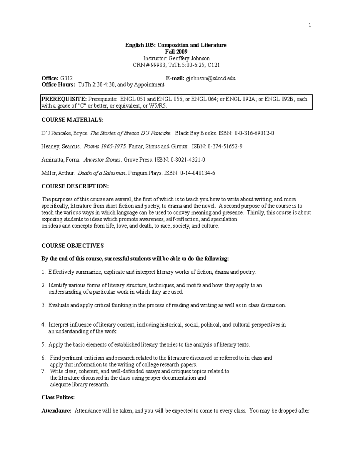 English 105: Composition and Literature Fall 2009 - Studocu