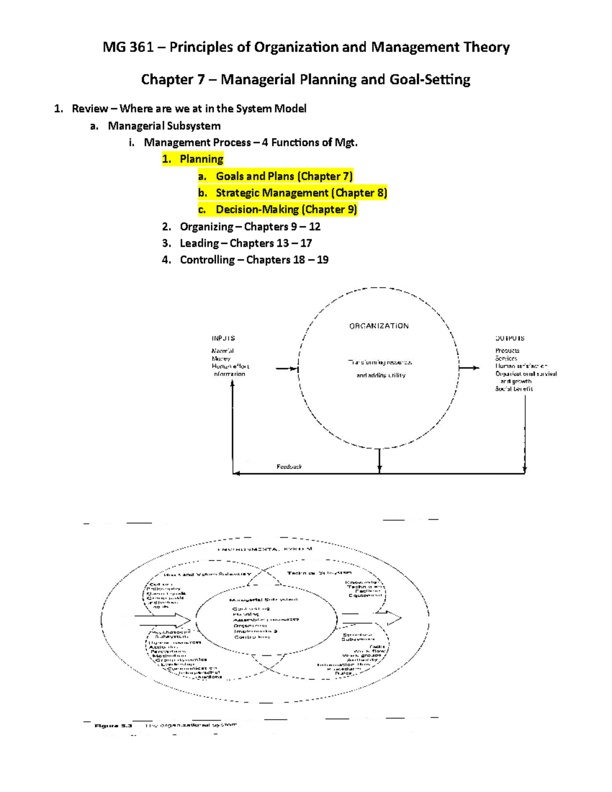 Chapter 7 Outline - MG 361 – Principles of Organization and Management ...