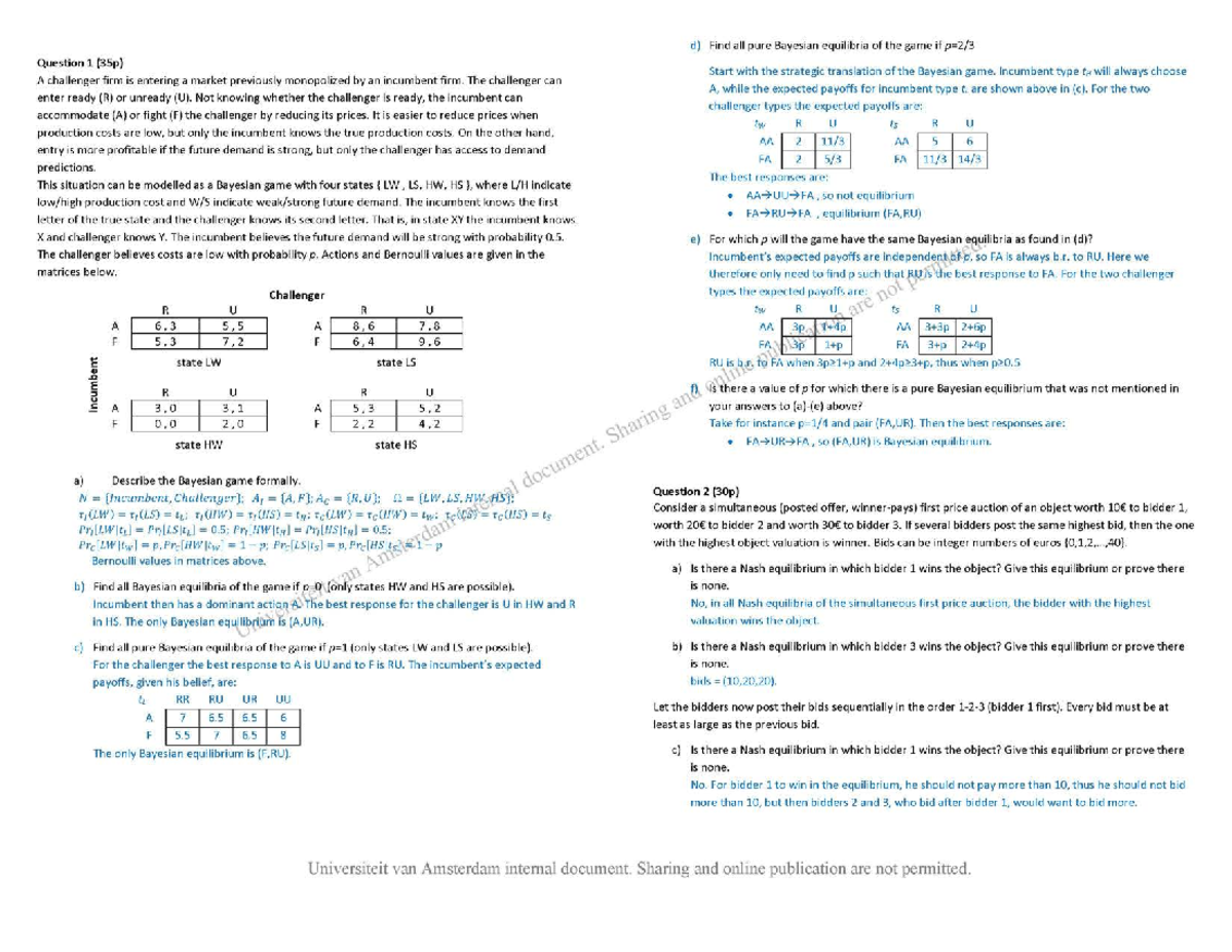 Final with solutions s - Exam december 2017 - Advanced Game Theory ...