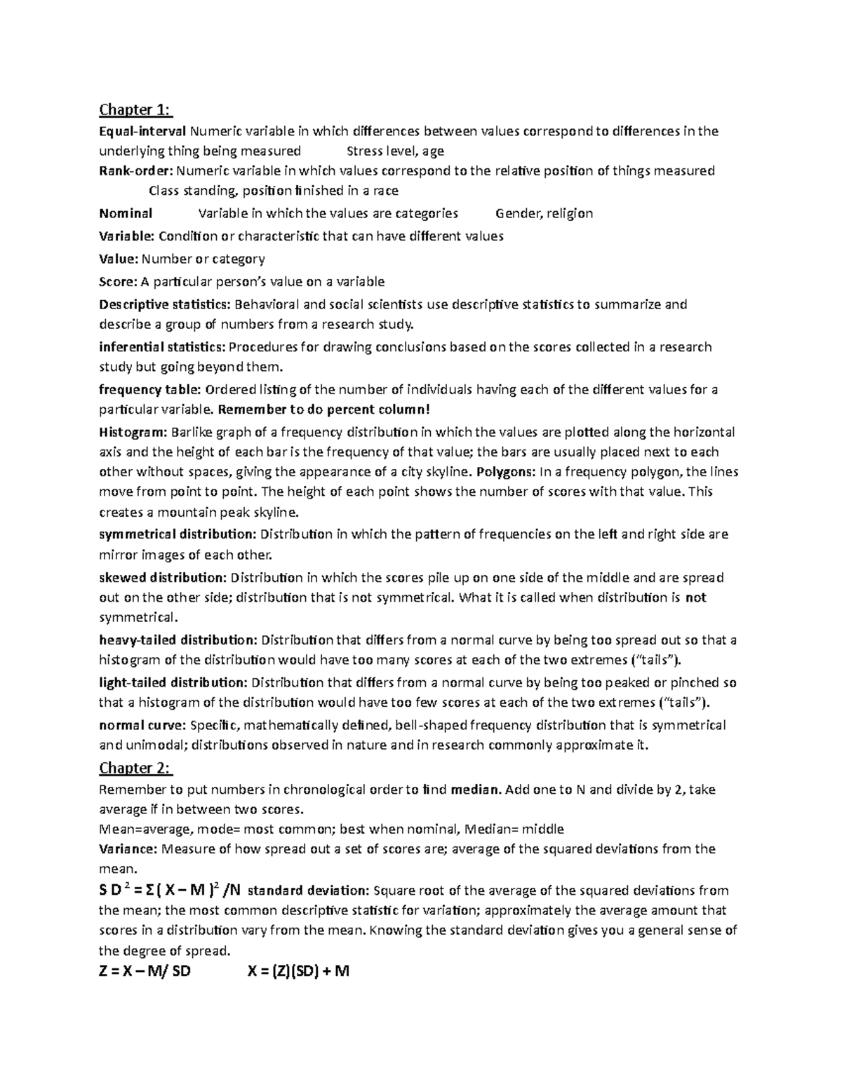 Midterm Cheat Sheet - Chapter 1: Equal-interval Numeric variable in ...