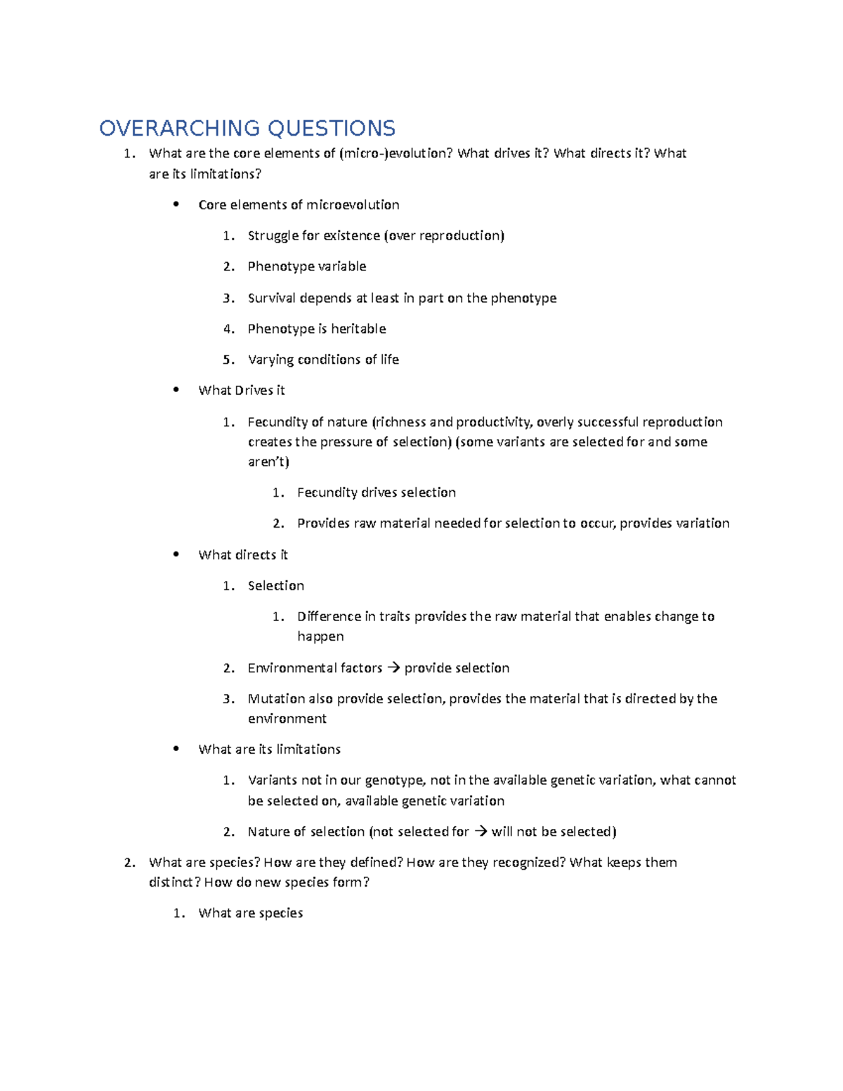 EVO Study Guide - midterm 1 prof marshall - OVERARCHING QUESTIONS What ...