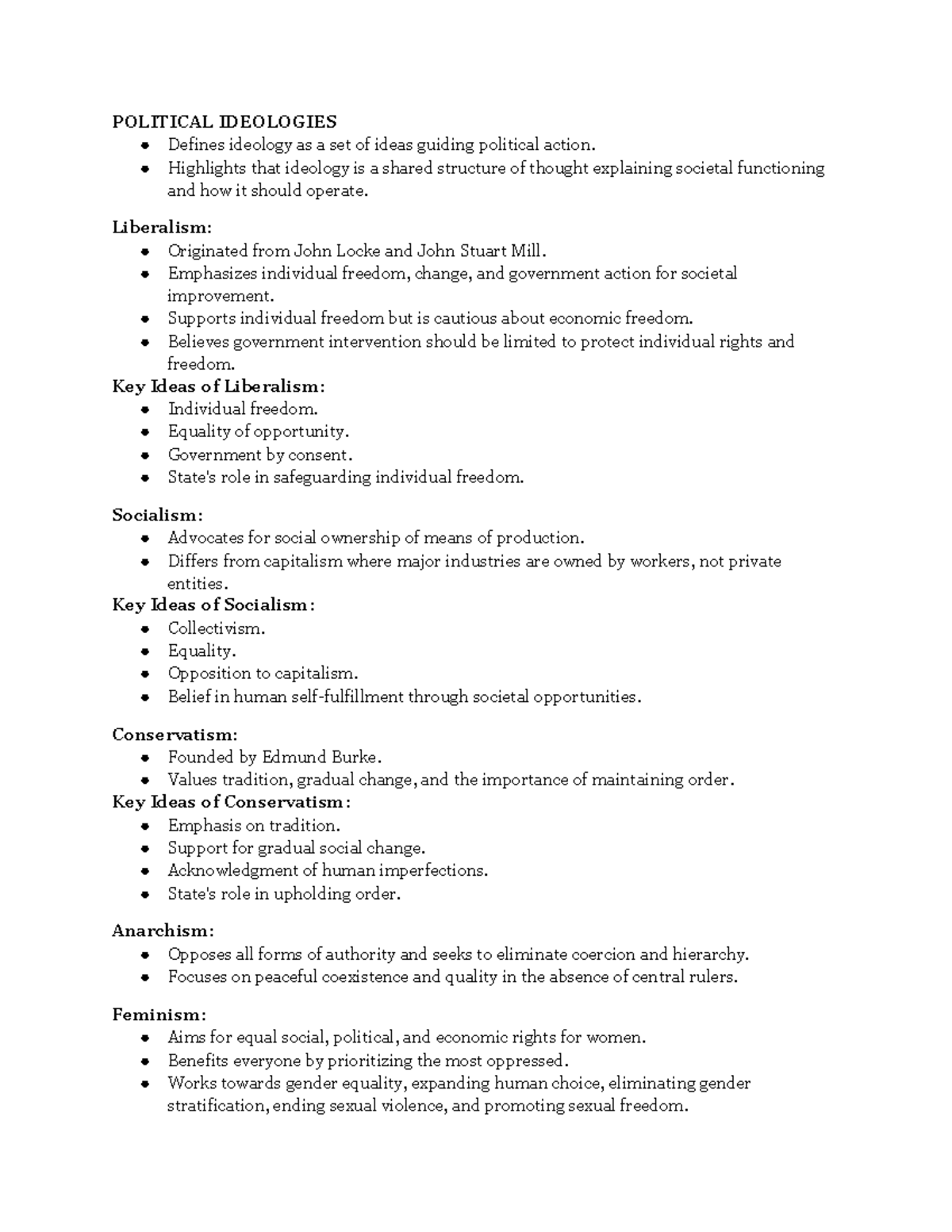 Notes- Political Ideologies-1 - POLITICAL IDEOLOGIES Defines ideology ...