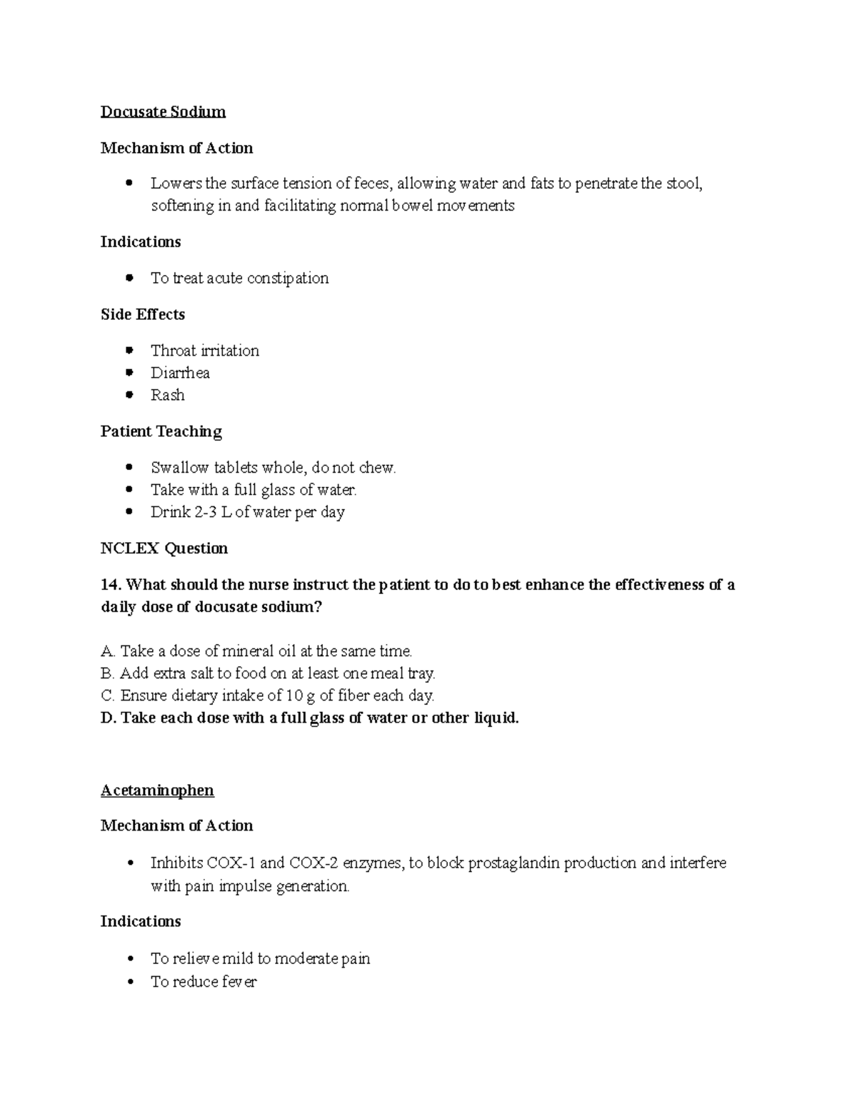NURS 121l-A - Medication Drug Exercise 7 - Docusate Sodium Mechanism of ...