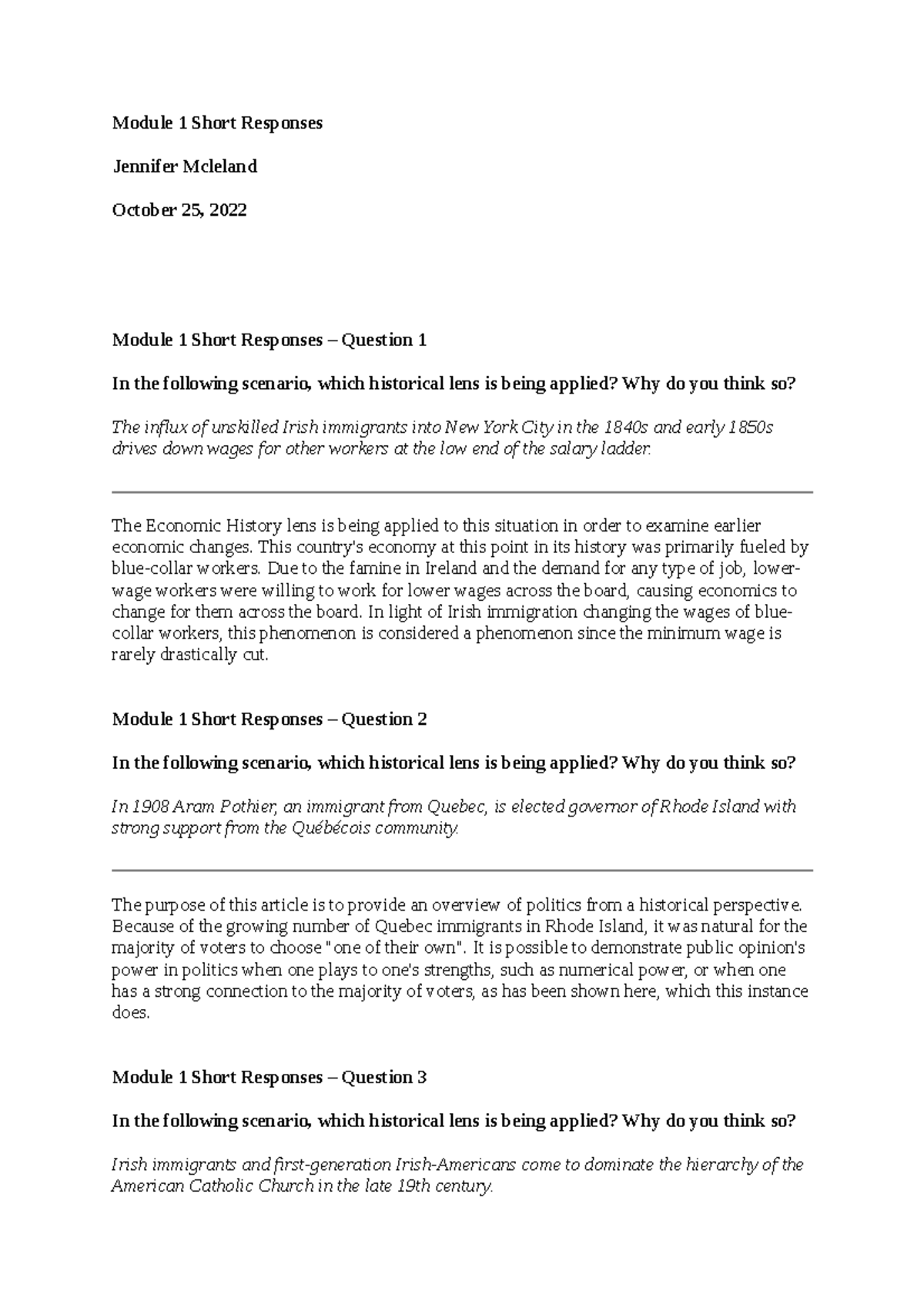 Module 1 short responses doc - Module 1 Short Responses Jennifer ...
