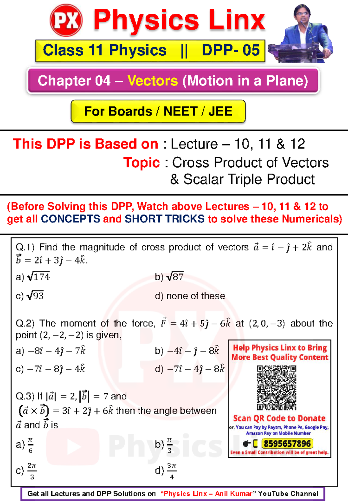 Dpp-5 (Vector) Physics Linx - This DPP is Based on : Lecture – 10, 11 & 12 Physics Linx Class 11 ...