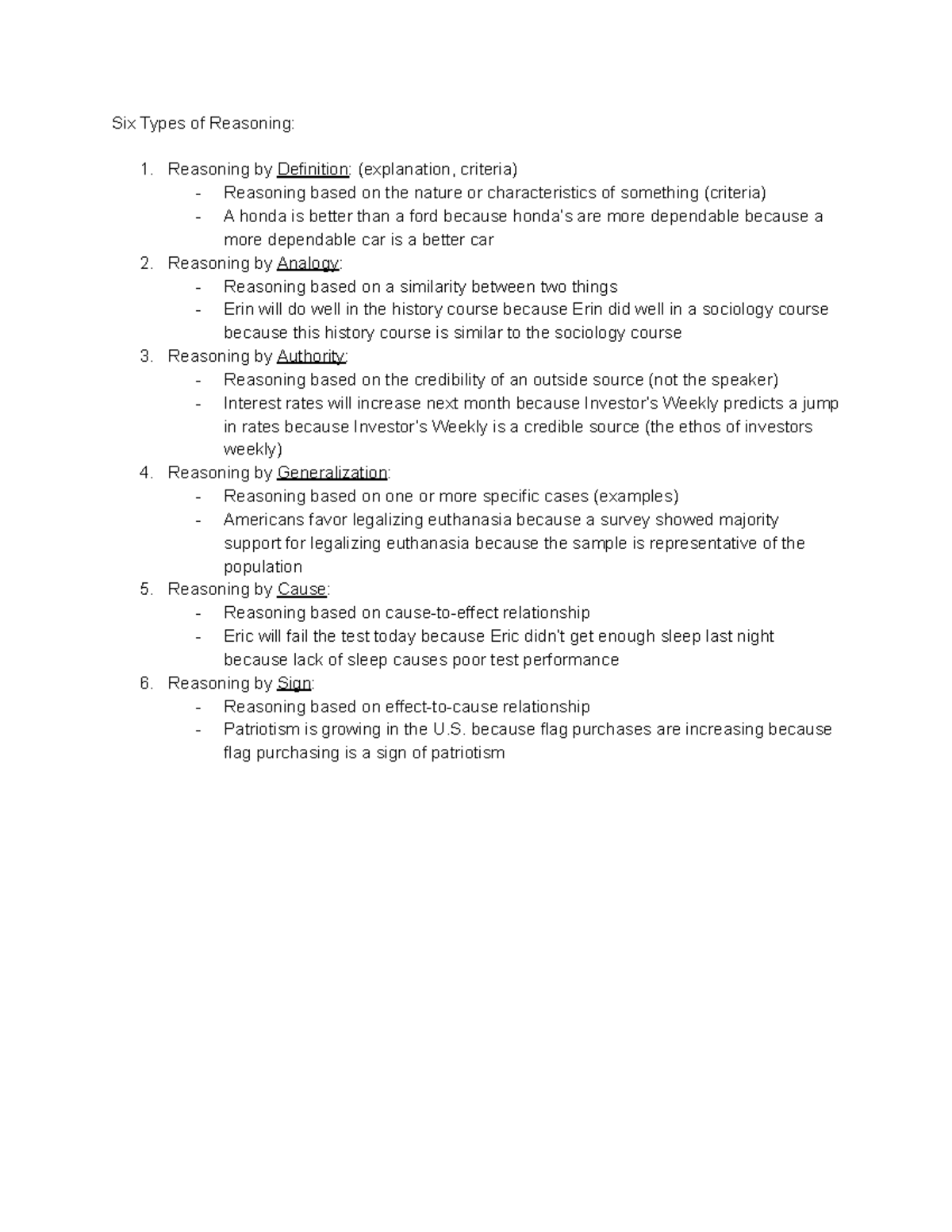 COM206 Ch.2 Developing and Testing Arguments - Six Types of Reasoning ...