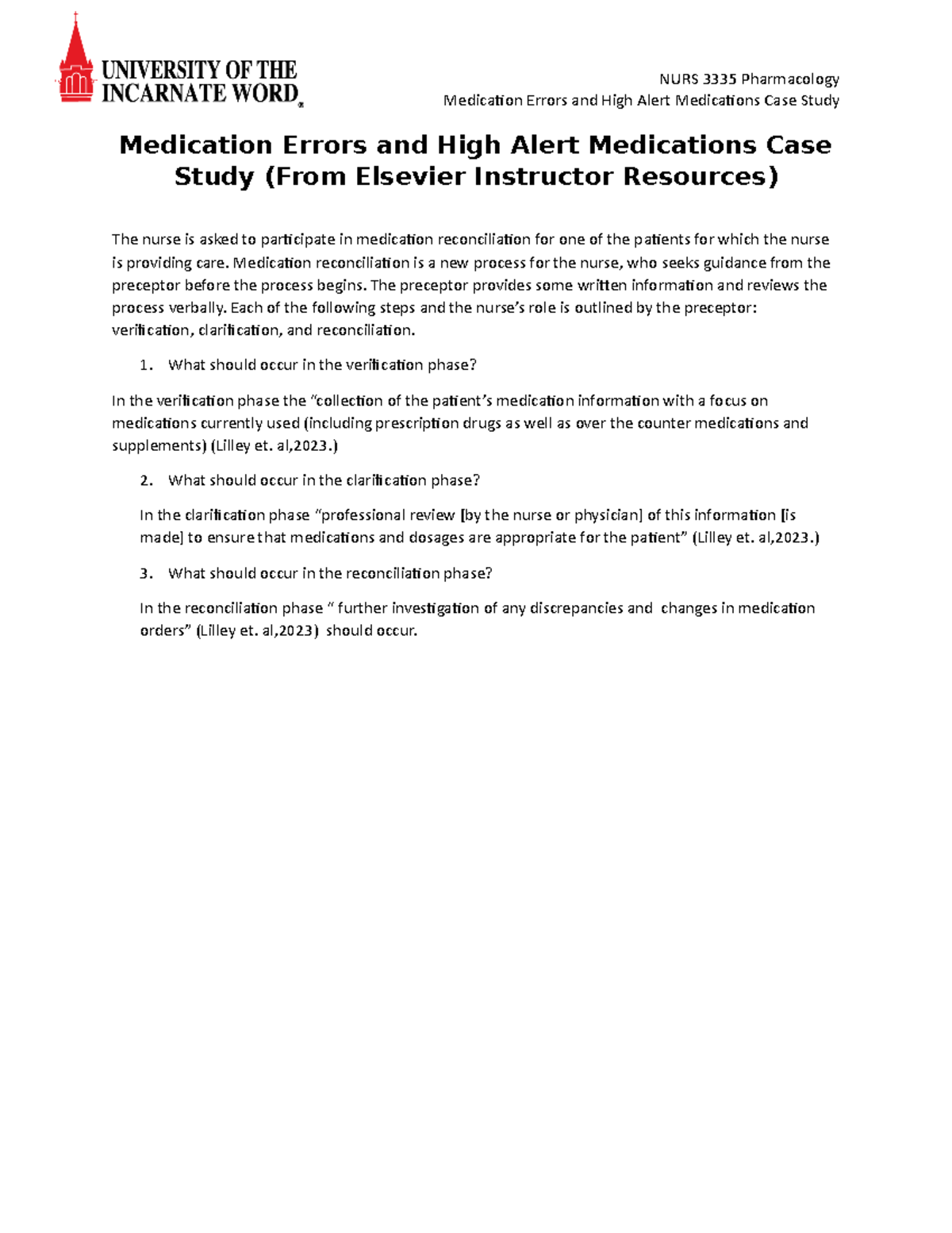 Med Errors Case Study - NURS 3335 Pharmacology Medication Errors and ...