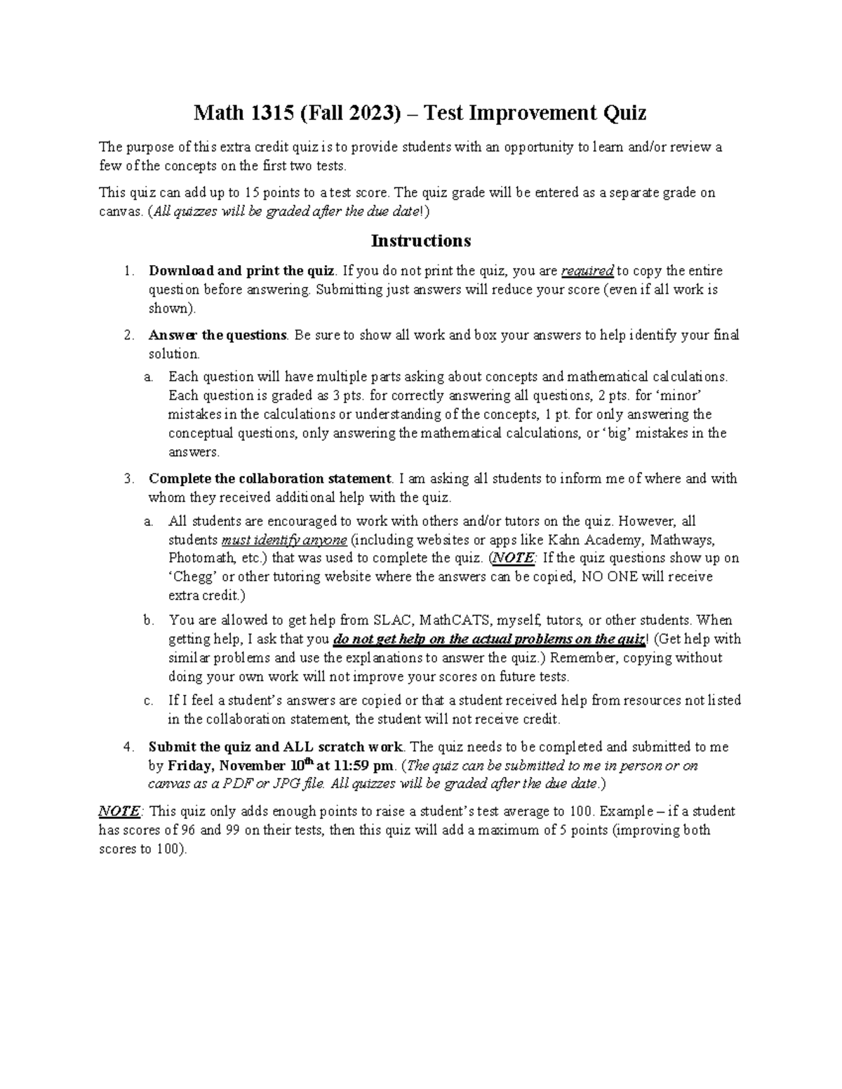 1315+EC+Quiz - math - Math 1315 (Fall 2023 ) – Test Improvement Quiz ...