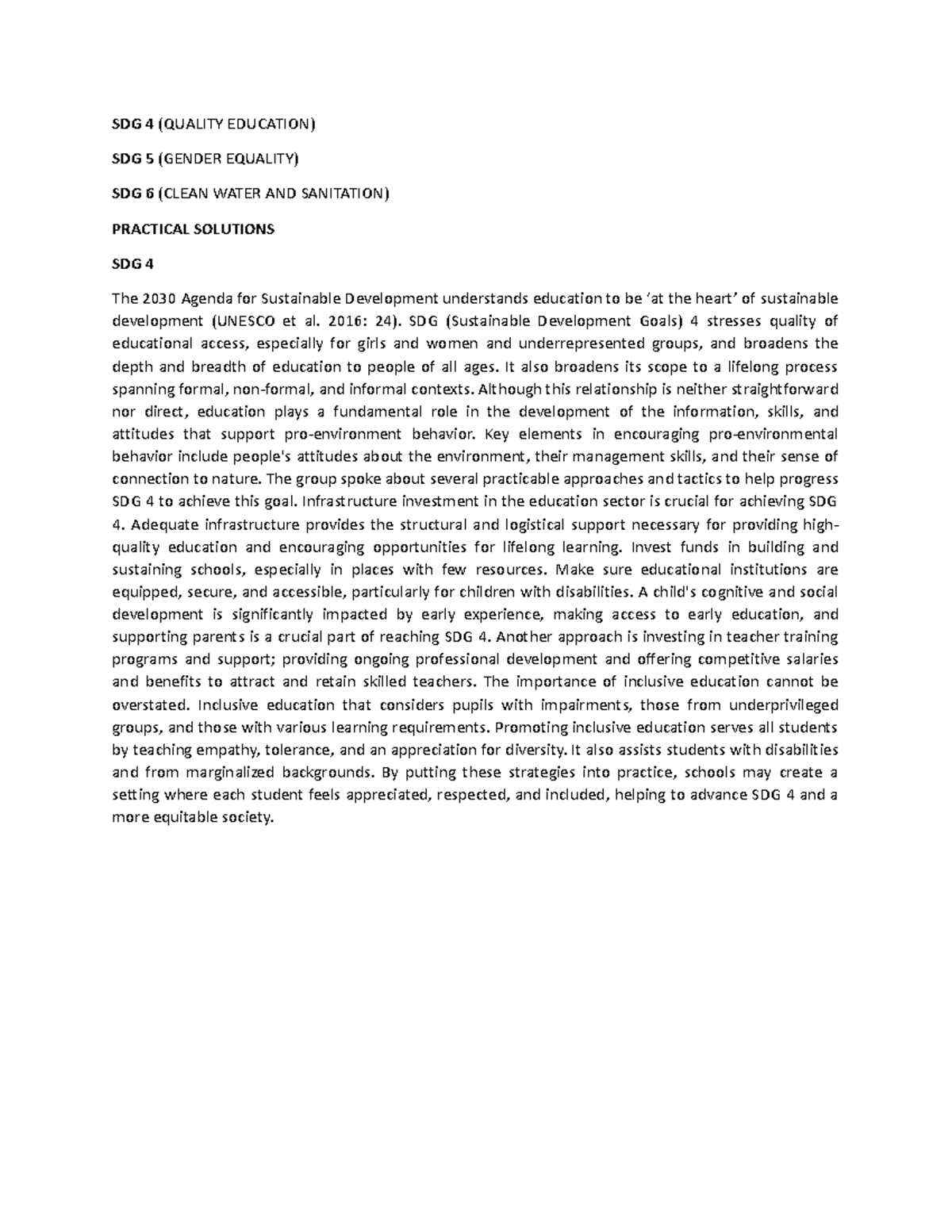 SDG 4-6 Practical Solutions(wk3) - SDG 4 (QUALITY EDUCATION) SDG 5 ...