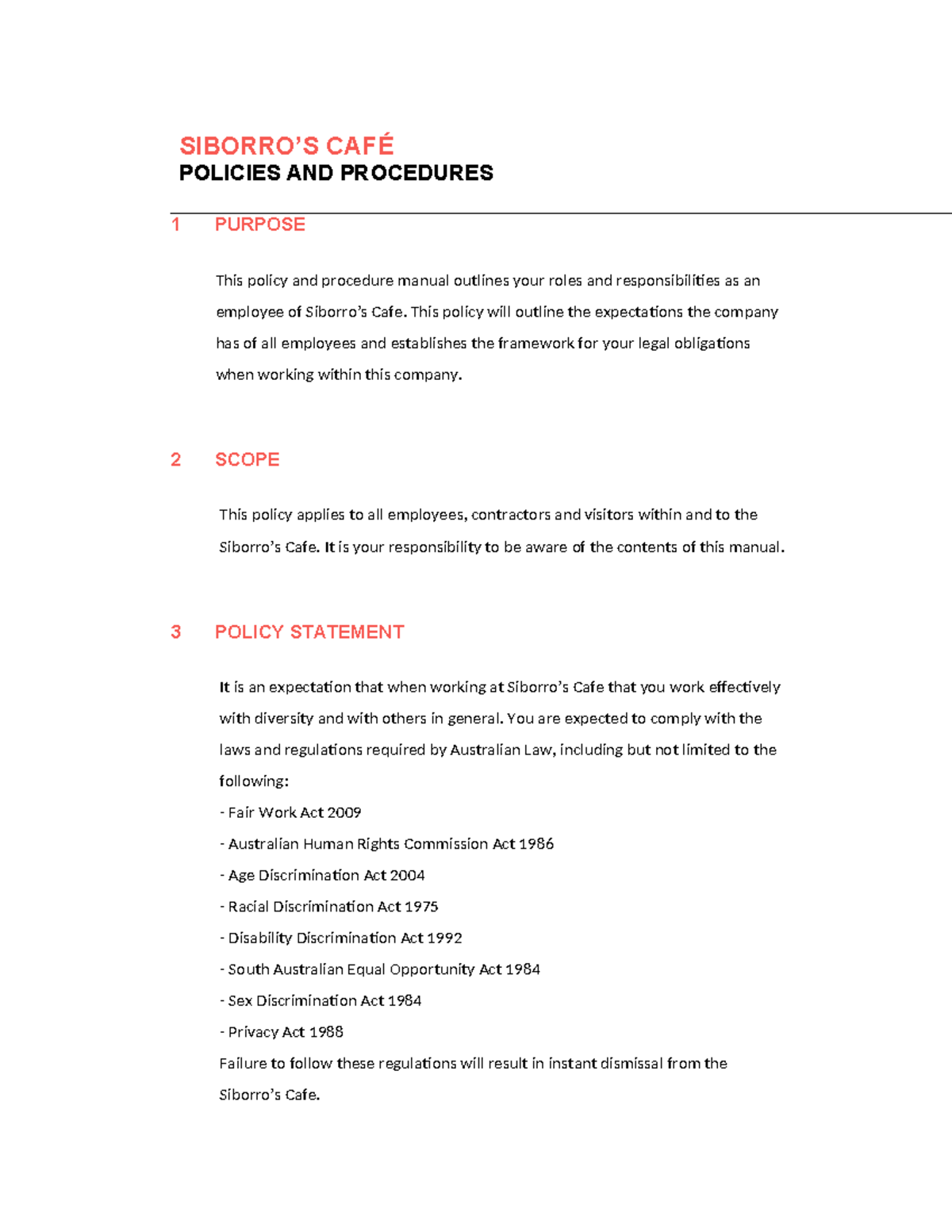 Si Cafe Policies and Procedures - SIBORRO’S CAFÉ POLICIES AND ...