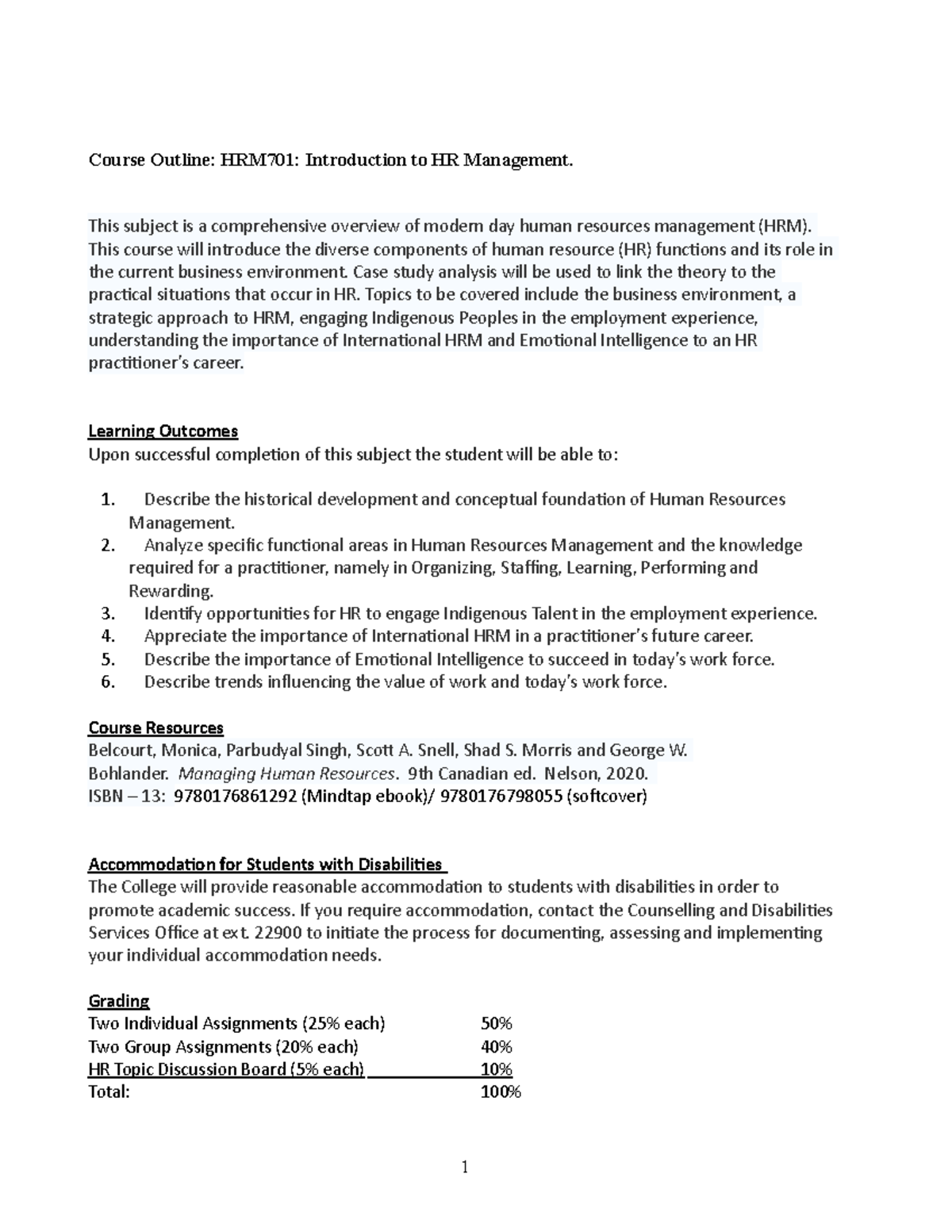 HRM701 Nvvnzu Course Outline Fall21 - This subject is a comprehensive ...