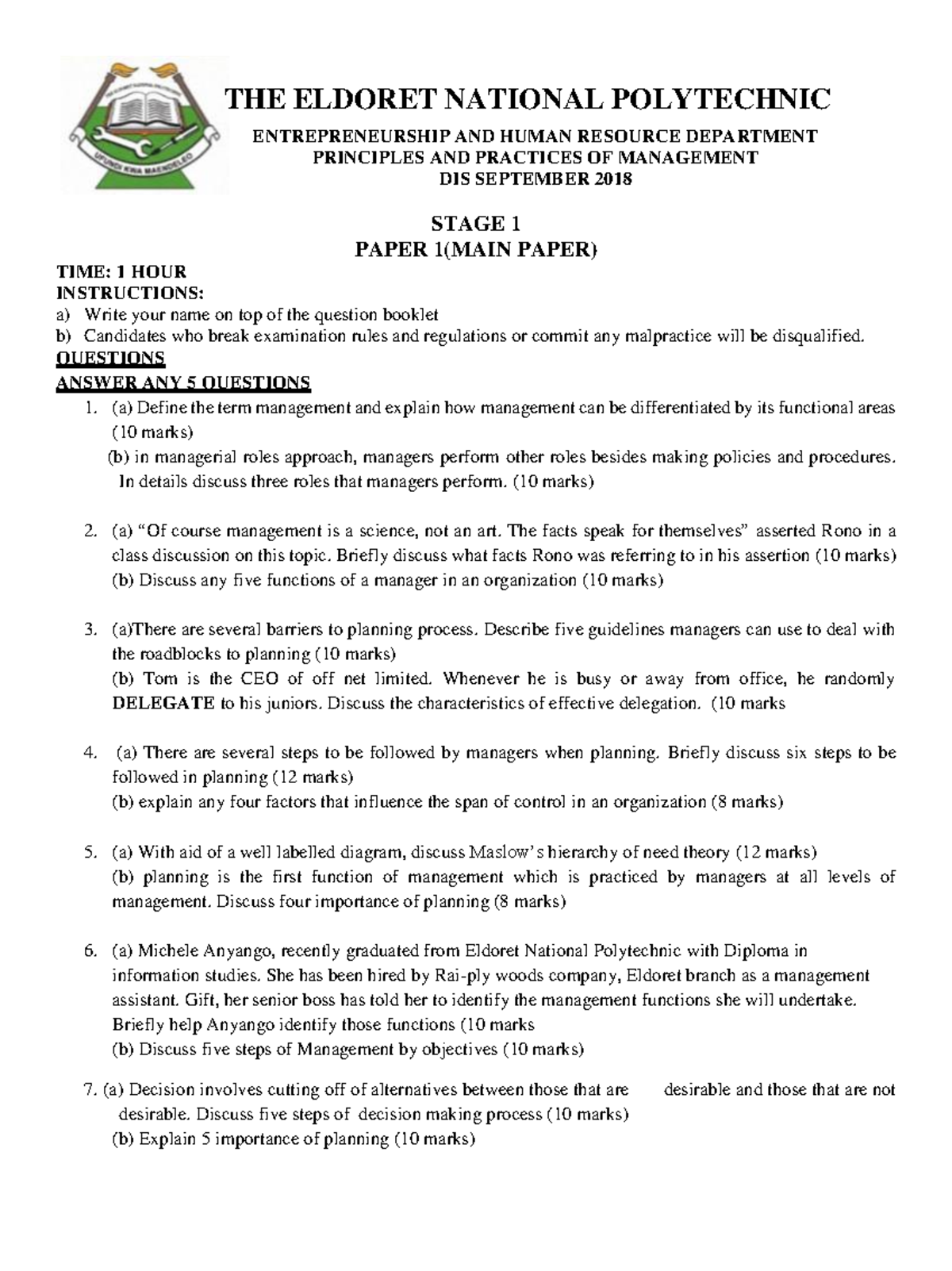 PPM Paper 1 MAIN - PPM - STAGE 1 PAPER 1(MAIN PAPER) TIME: 1 HOUR ...