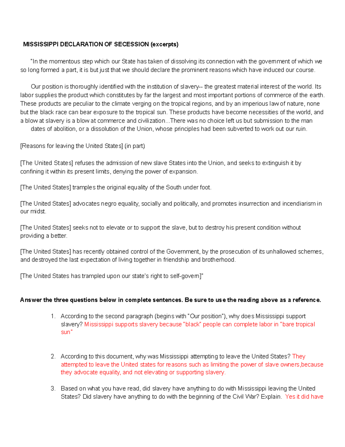 Copy of Declarations of secession - MISSISSIPPI DECLARATION OF ...