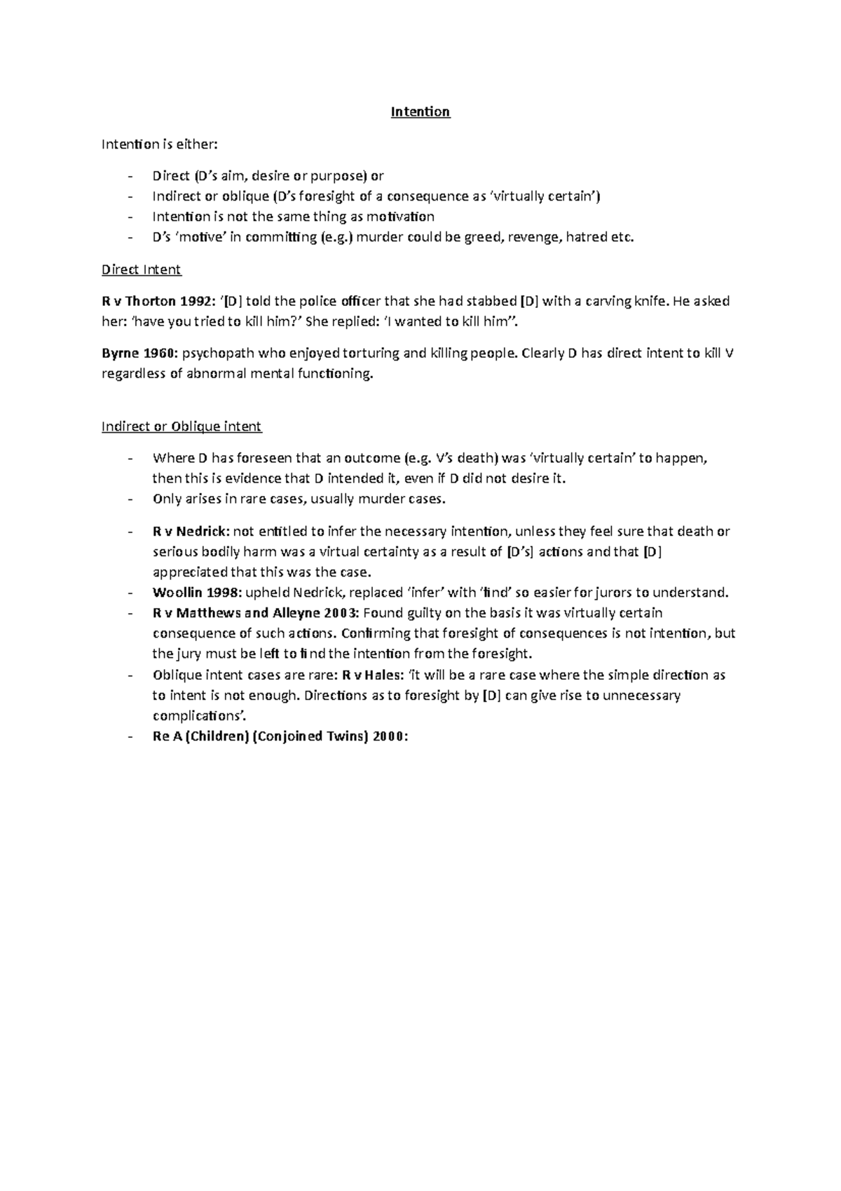 Intention lecture and textbook notes - Intention Intention is either ...