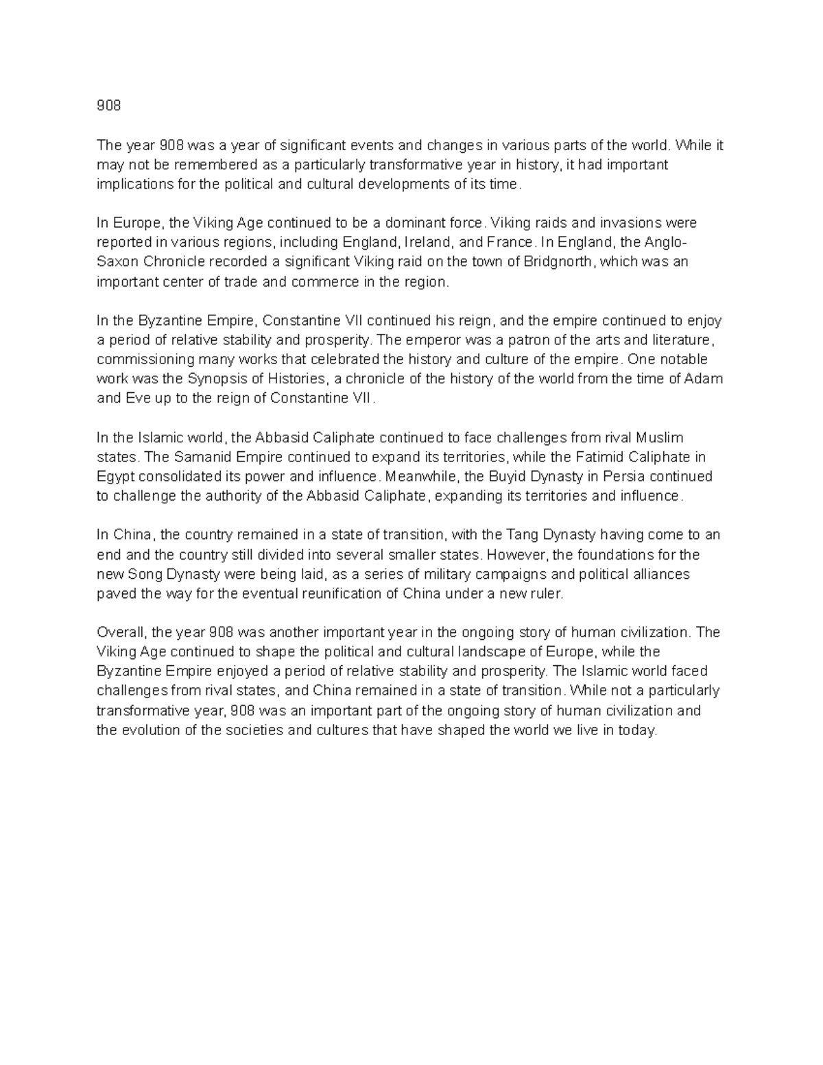 Untitled document (67) - 908 The year 908 was a year of significant ...