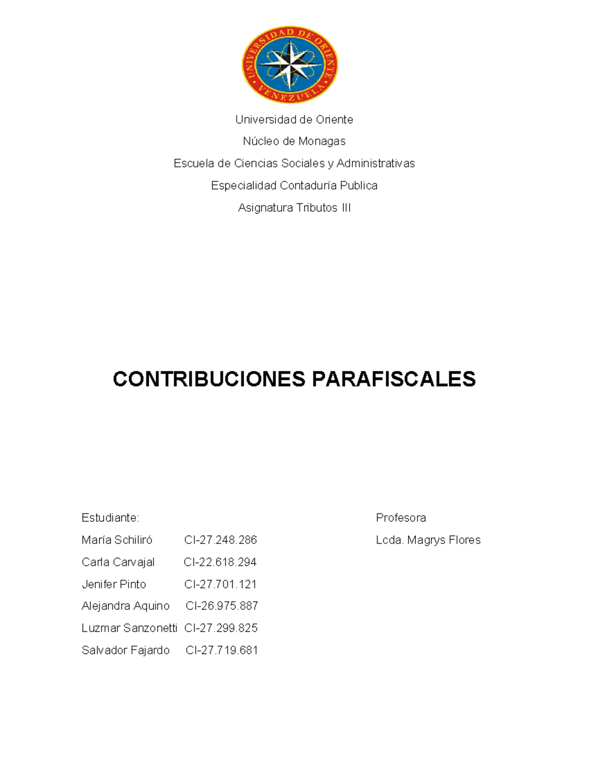 Trabajo Contribuciones Parafiscales (Prof. Magrys Flores) - Universidad ...