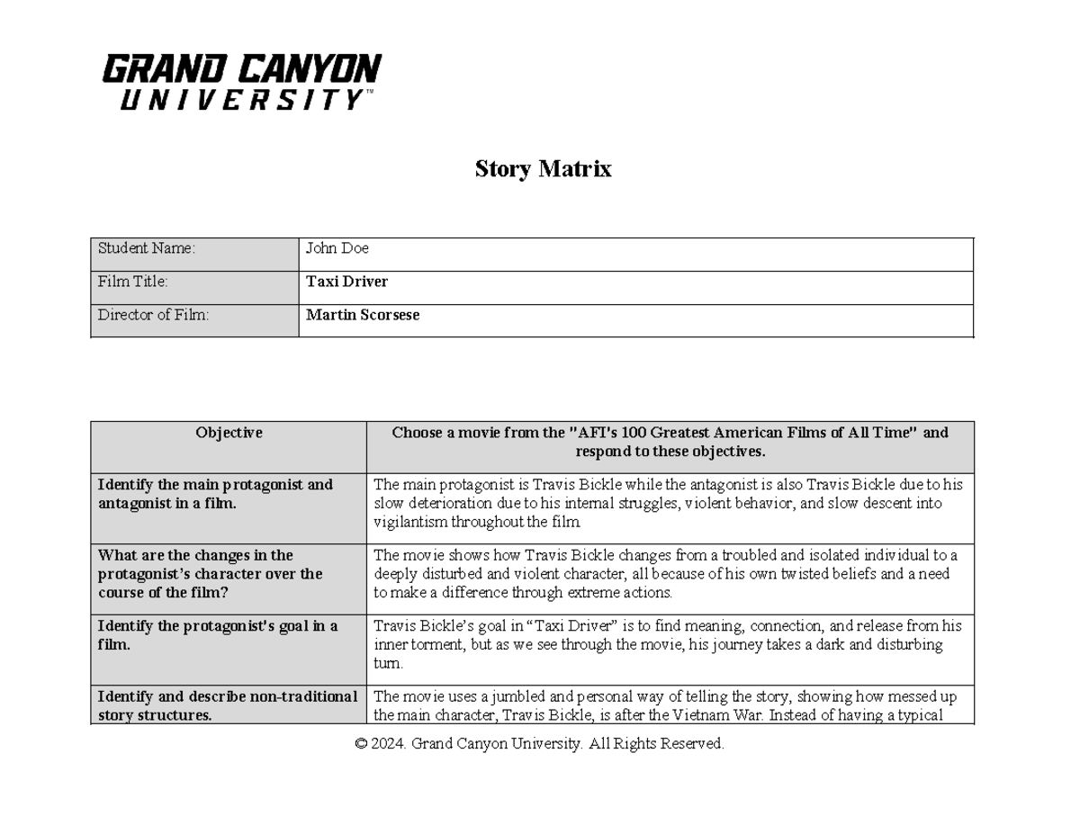 DFP-101-Story Matrix - 0-0 - Story Matrix Student Name: John Doe Film ...