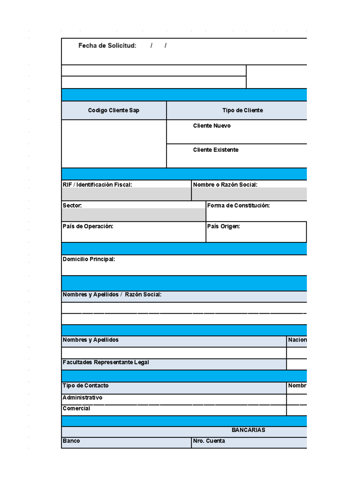 Planilla DE Solicitud Vicson - Formato C Codigo Cliente Sap Tipo de ...