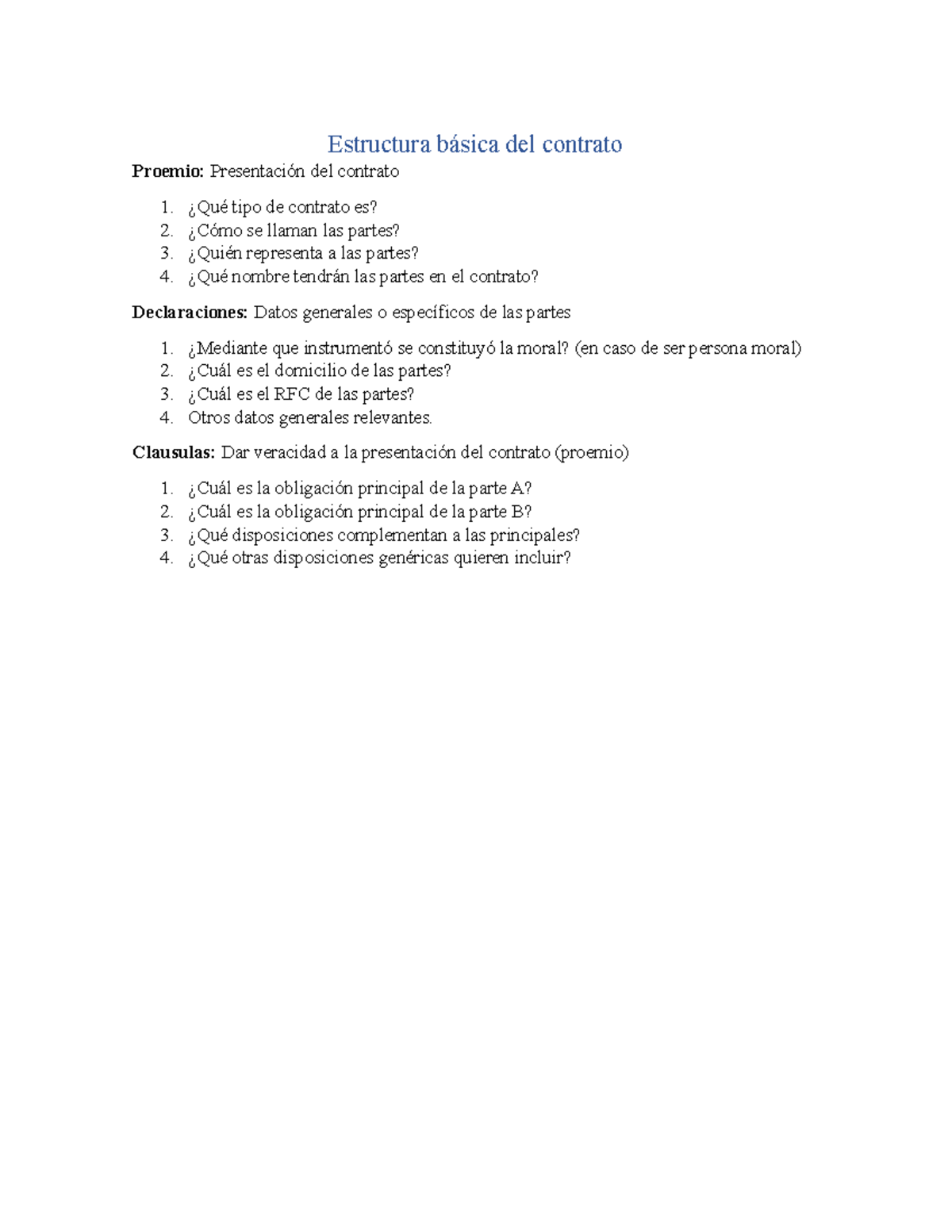 Contrato - Arreglado - Estructura básica del contrato Proemio ...