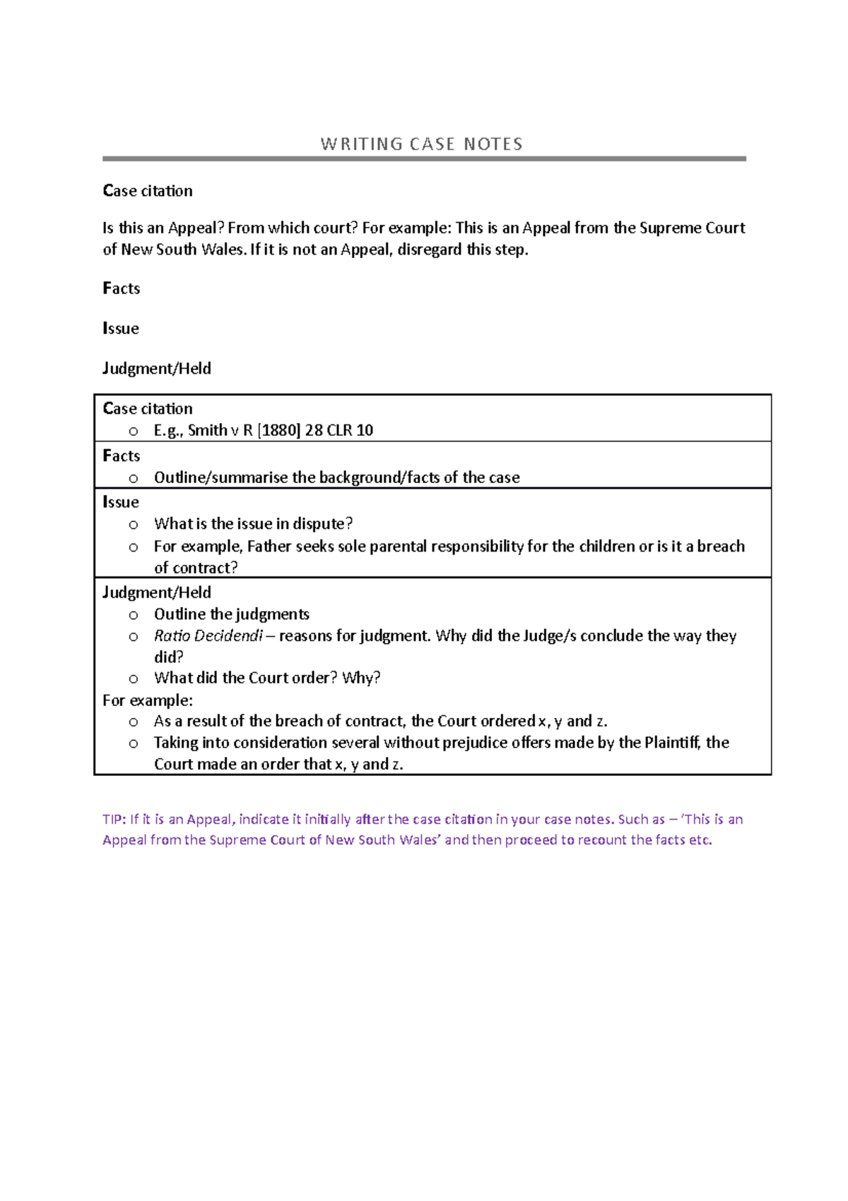 Writing case notes - WRITING CASE NOTES C ase citation Is this an ...