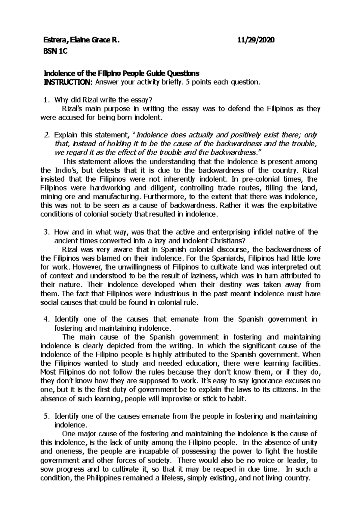 Estrera, EG- 5.1 Indolence of Filipino People - Estrera, Elaine Grace R ...