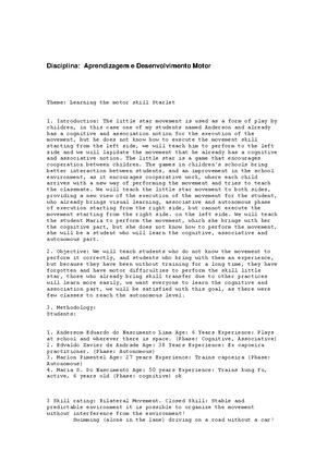 Psychomotricity Class - Lesson Plan: Physical Education CONTENT BLOCK ...