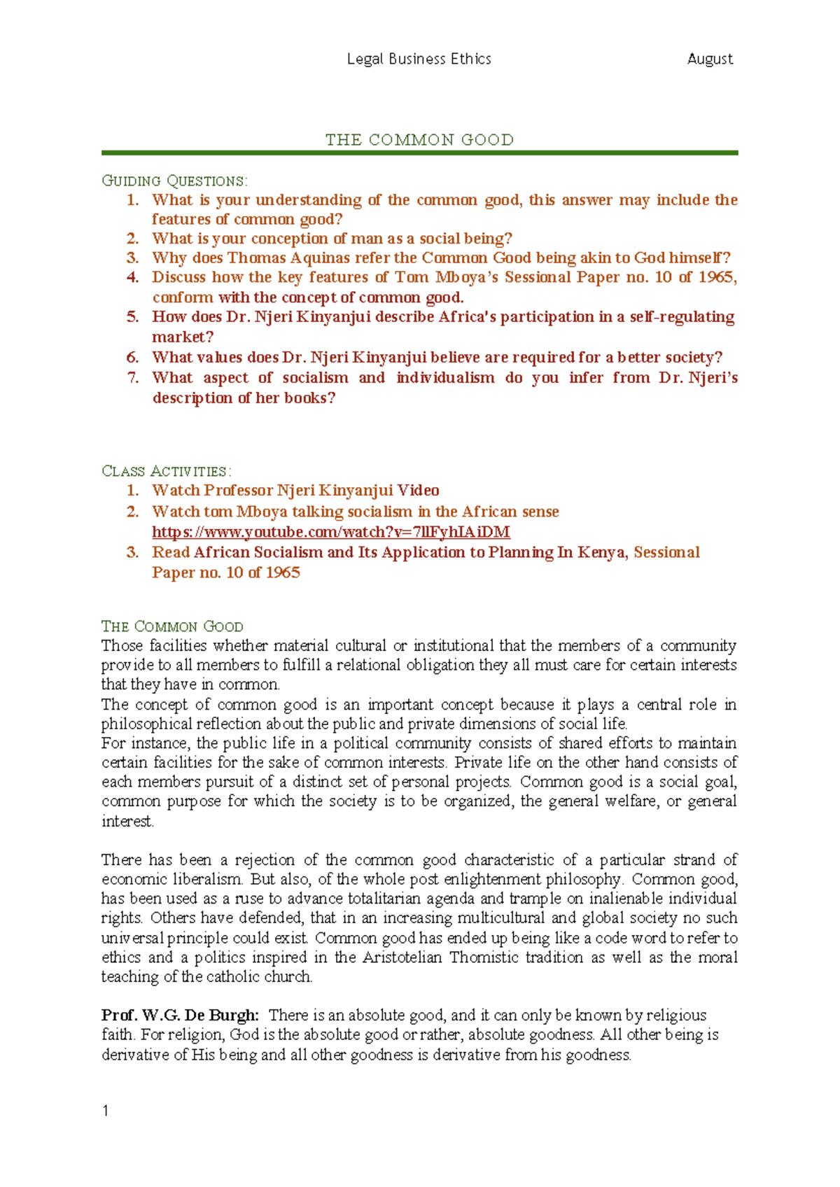 The Concept of the Common Good - THE COMMON GOOD GUIDING QUESTIONS: 1 ...