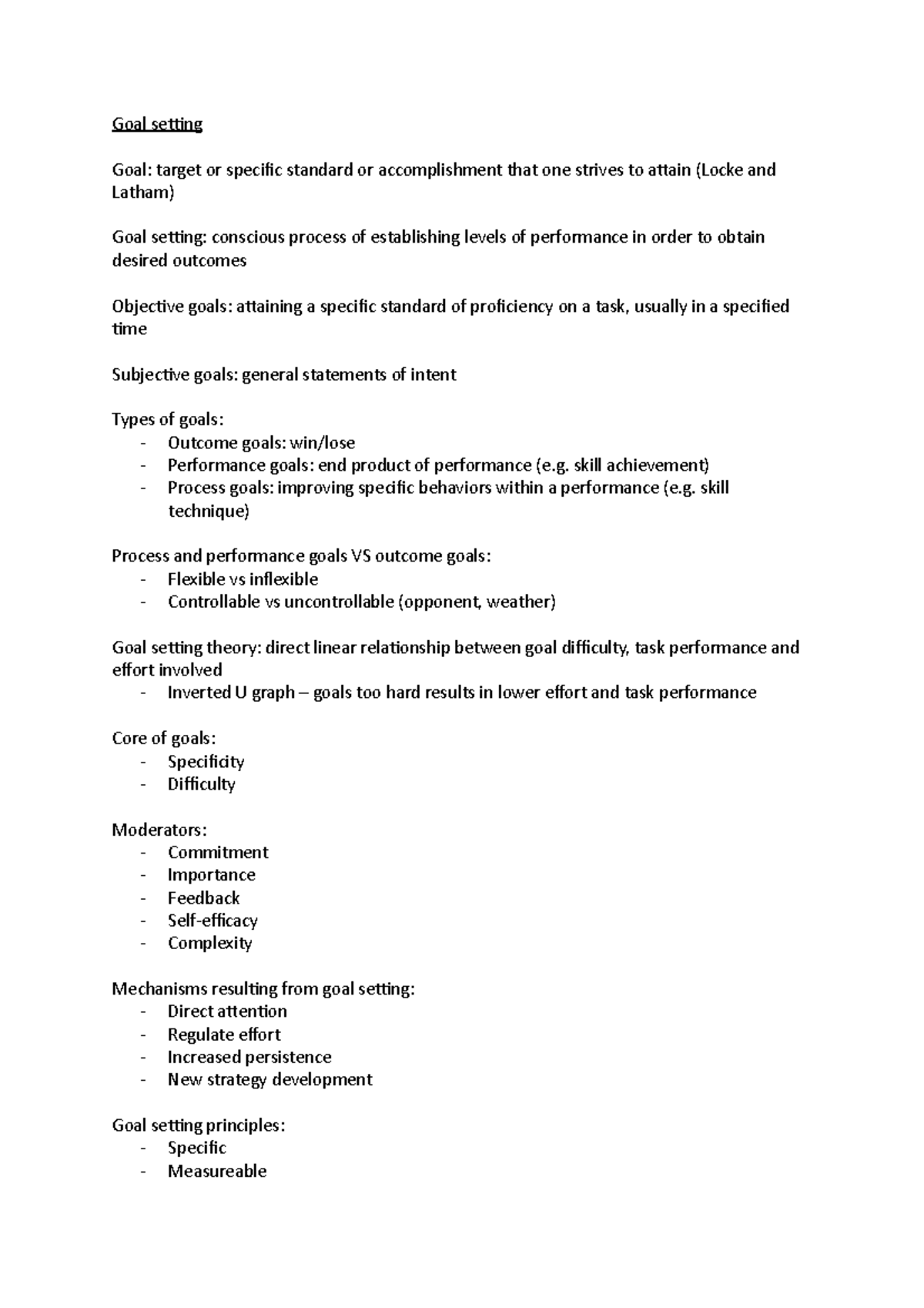 Goal setting - Lecture notes 2 - Goal setting Goal: target or specific ...