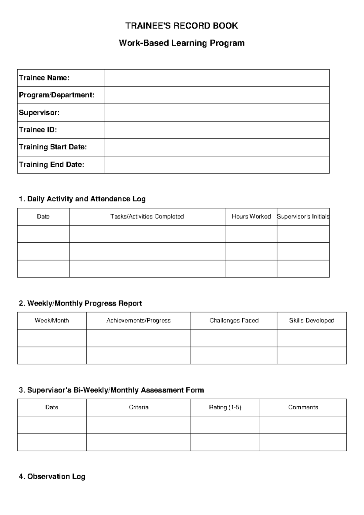 Trainee Record Book - TRAINEE'S RECORD BOOK Work-Based Learning Program ...