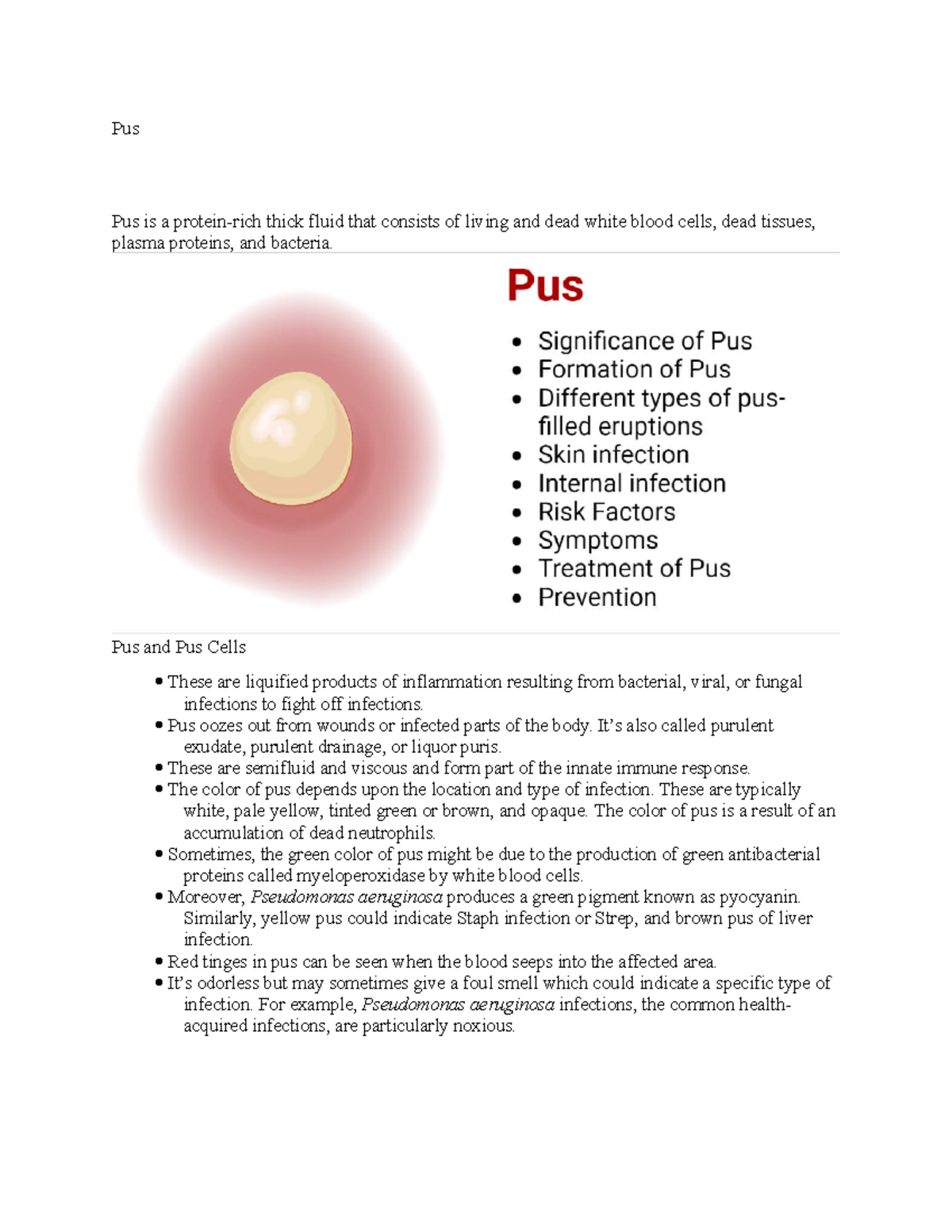 Pus Notes Pus Pus Is A Protein rich Thick Fluid That Consists Of