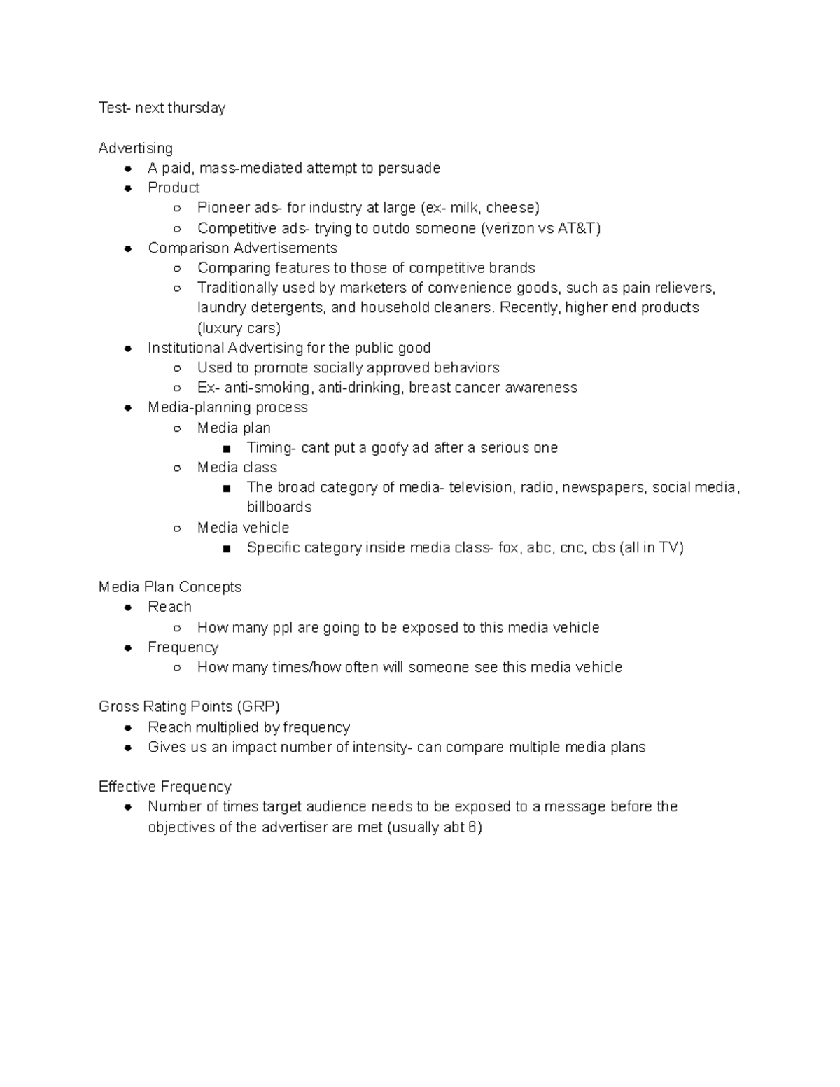Lecture 13 Notes- Dr. Todd Donavan - Test- next thursday Advertising A ...