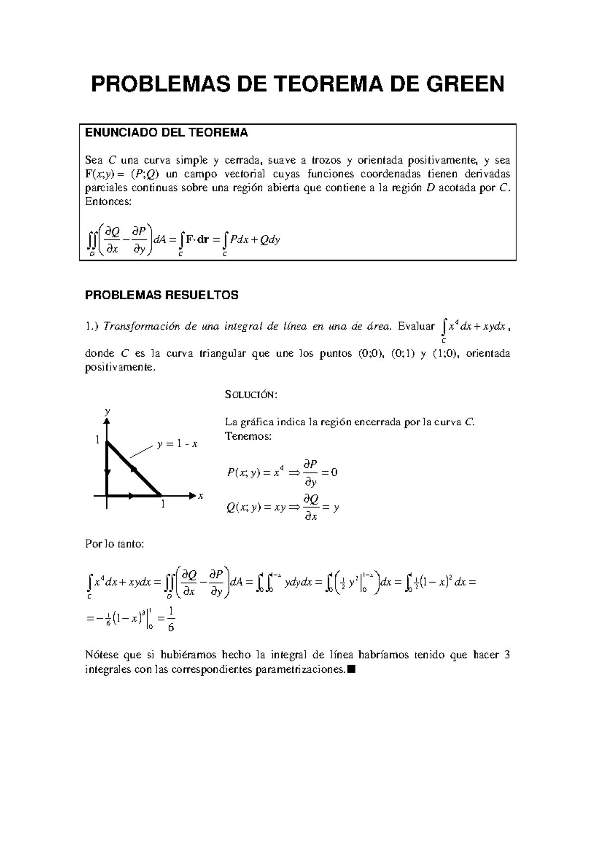 Ejercicios Teorema Green - PROBLEMAS DE TEOREMA DE GREEN ENUNCIADO DEL ...
