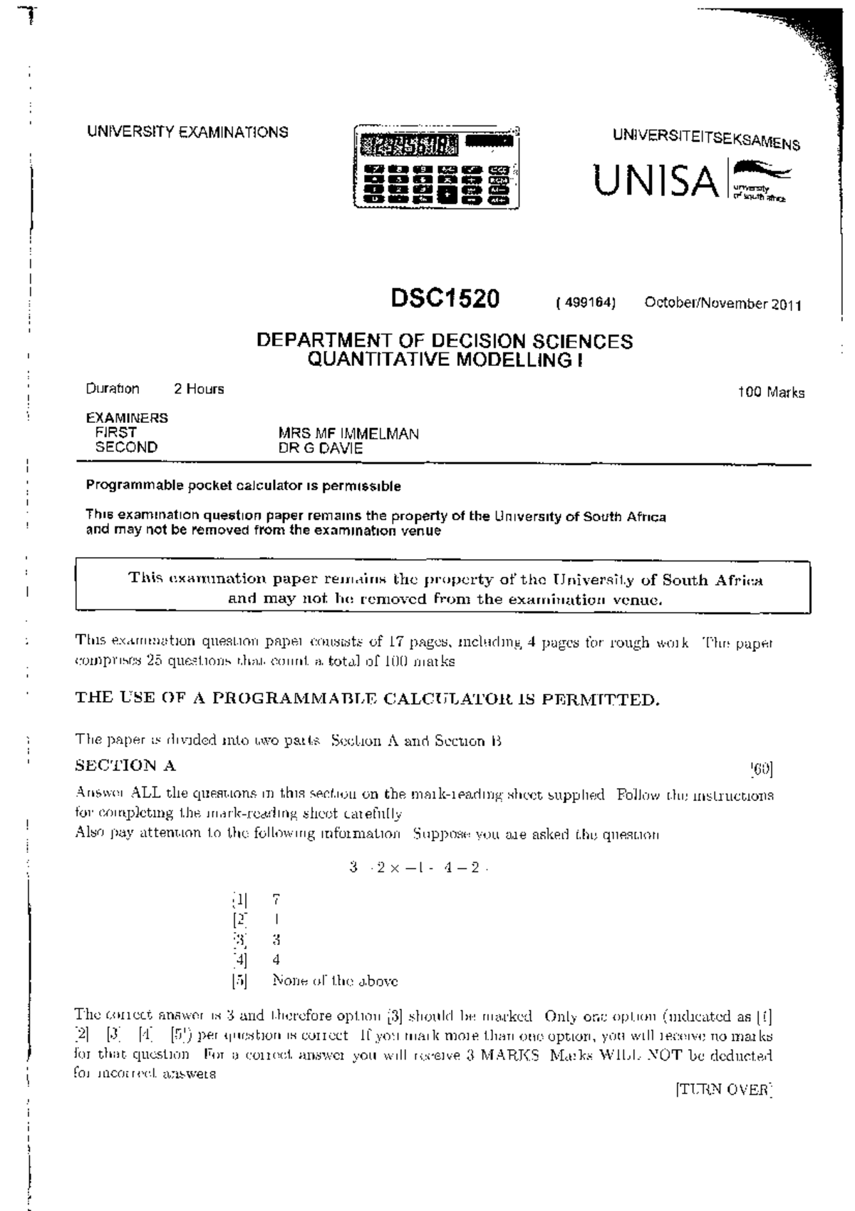 DSC1520 - Exam 2011 - ml UNIVERSITY EXAMINATIONS UNIVERSITEITSEKSAMENS ...