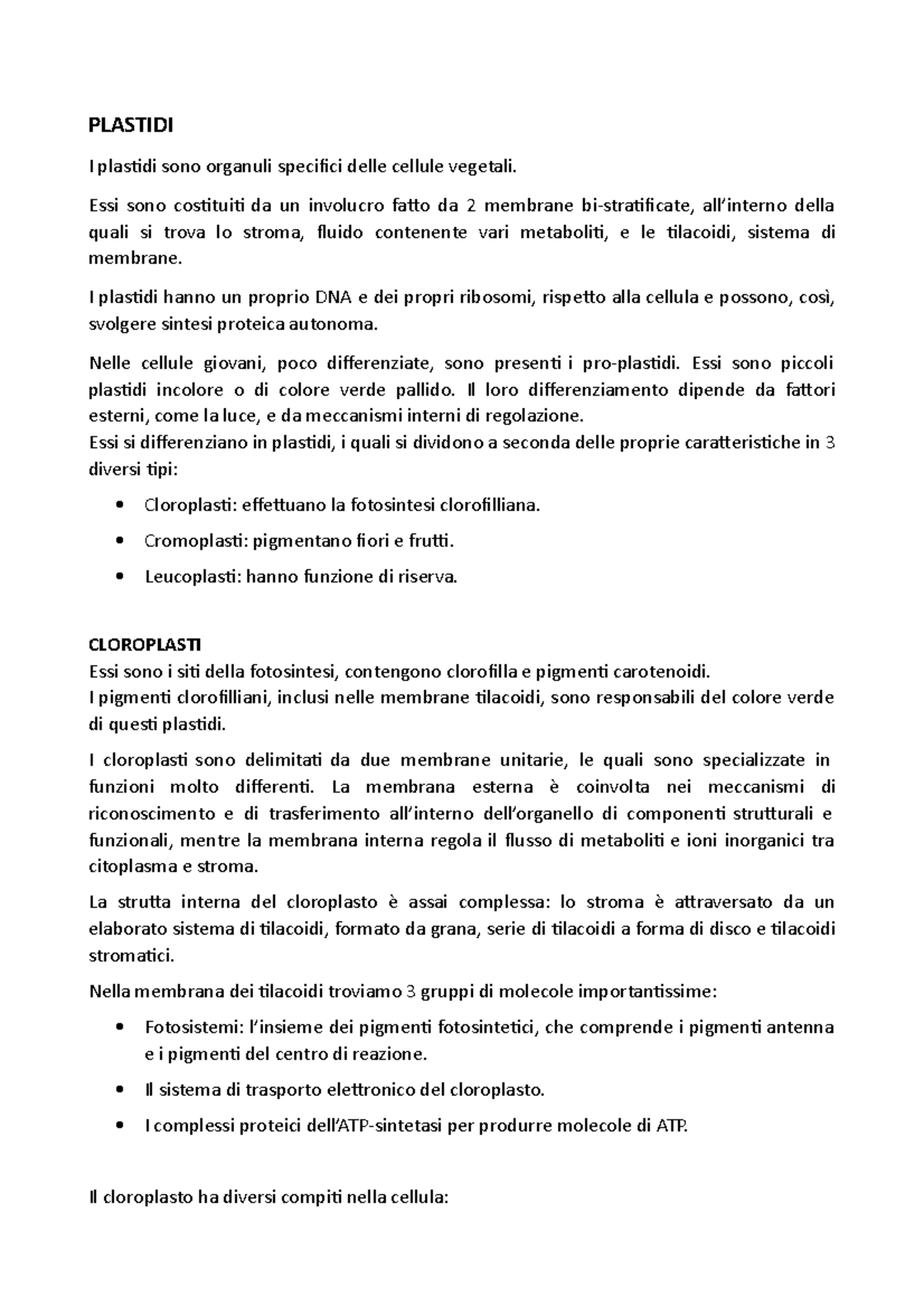 Plastidi: riassunti biologia e sistematica vegetale - PLASTIDI I ...