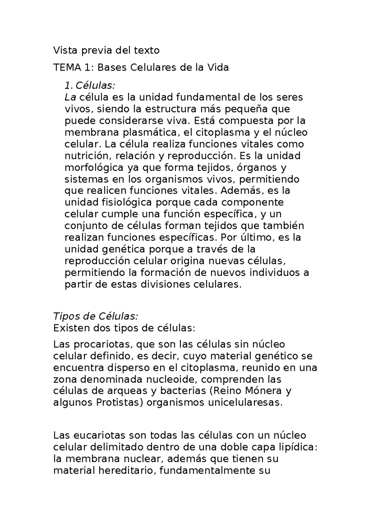 Bases celulares de la Vida - Células: La célula es la unidad ...