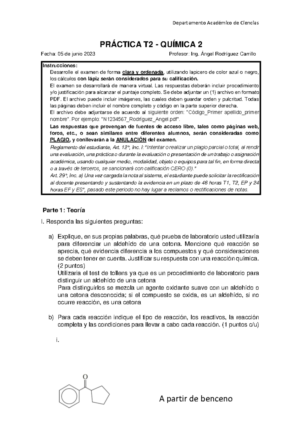 “N00332958 Quintana Alicia PDF” - Departamento Académico de Ciencias PRÁCTICA T2 - QUÍMICA 2 ...