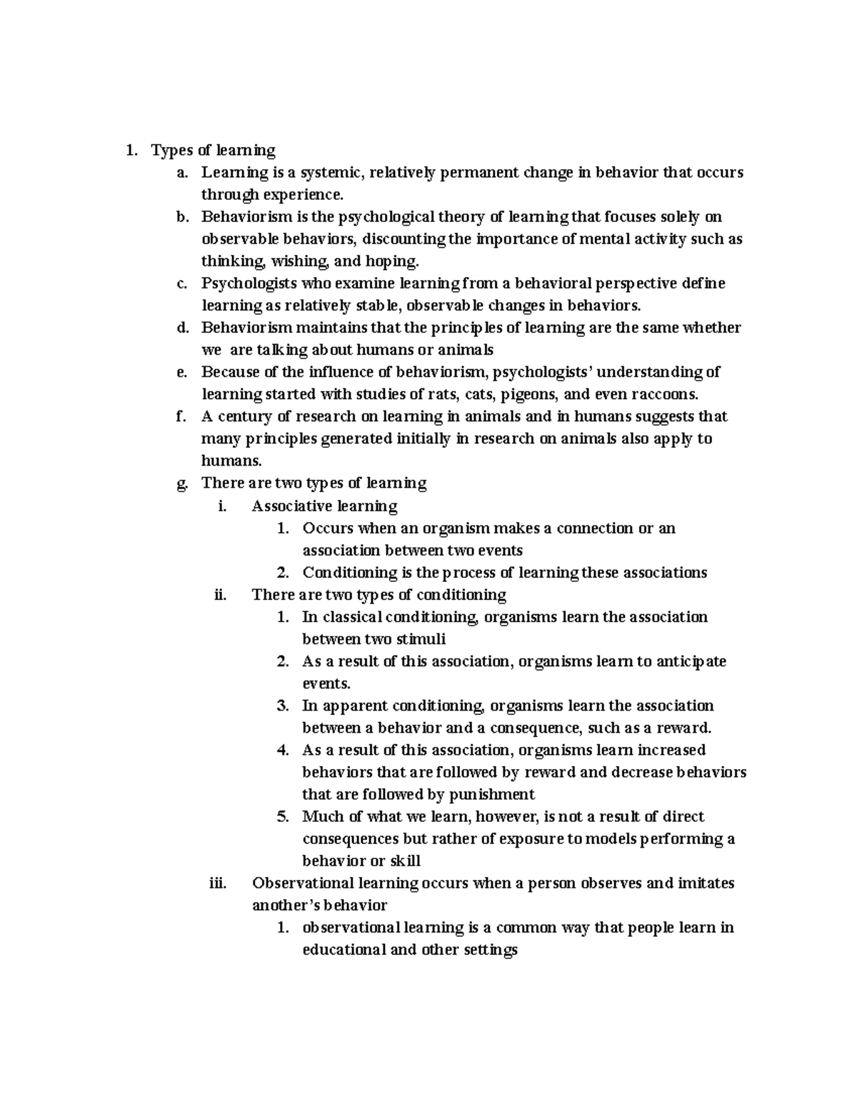 Introduction to psychology notes 13 - Types of learning a. Learning is ...