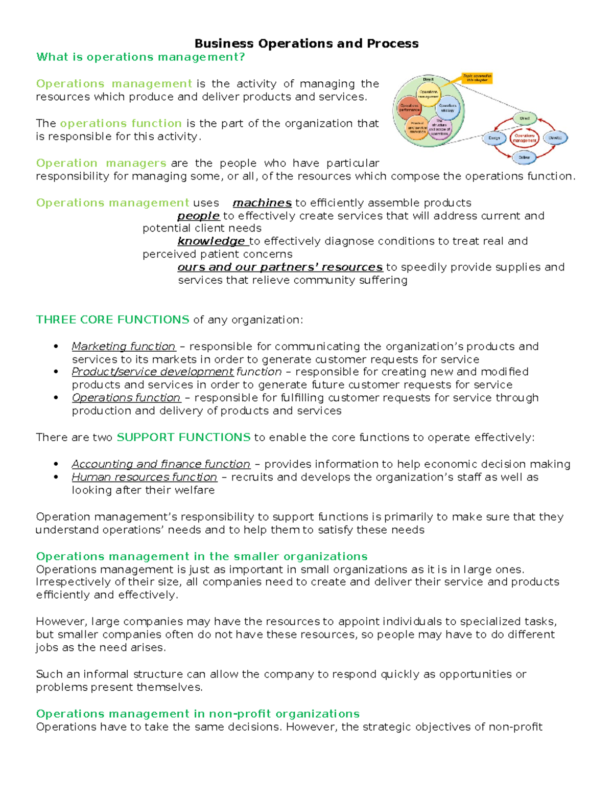 Business Operations and Process Notes - Business Operations and Process ...