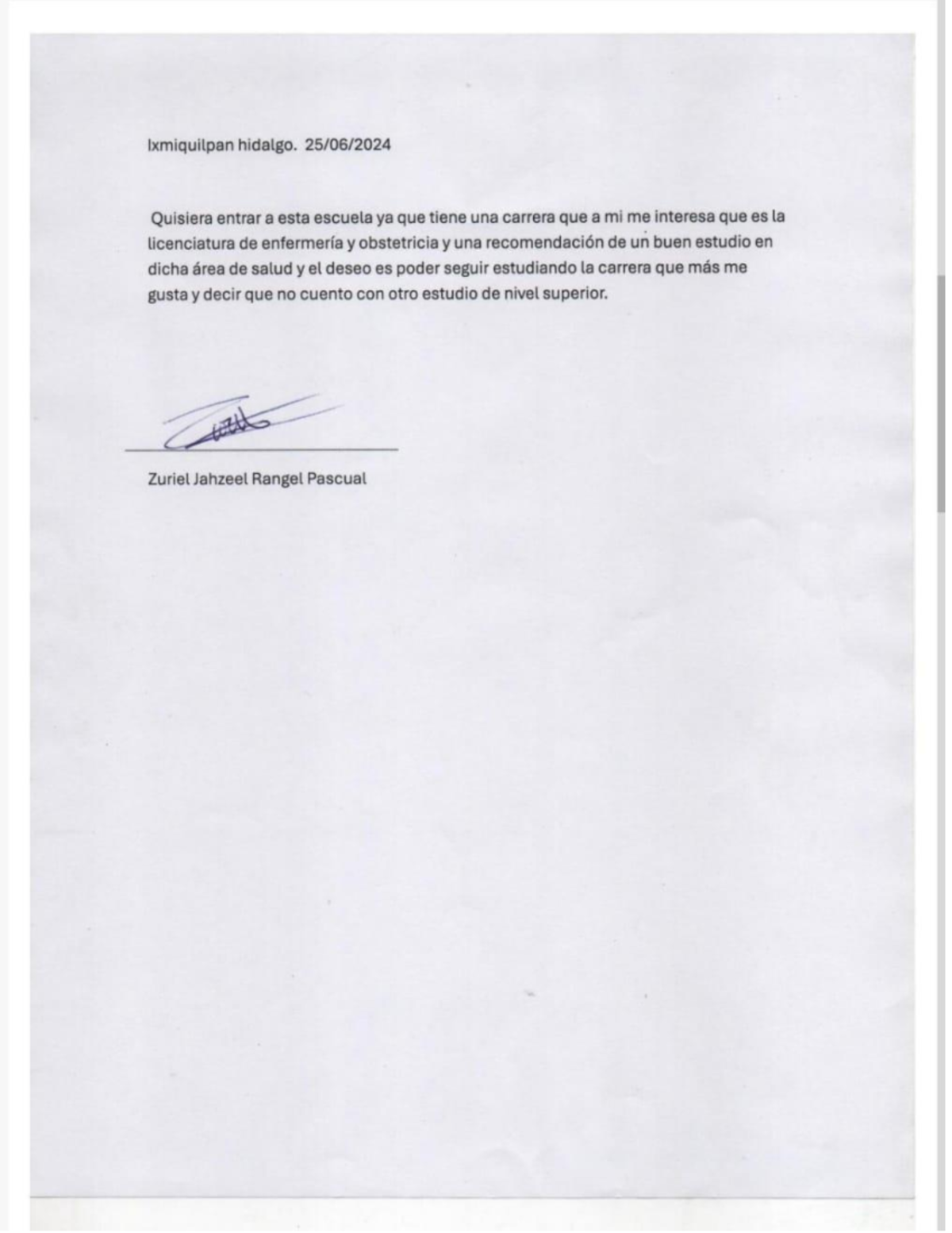 Carata DE Intencion - Ixmiquilpan hidalgo. Quisiera entrar a esta ...