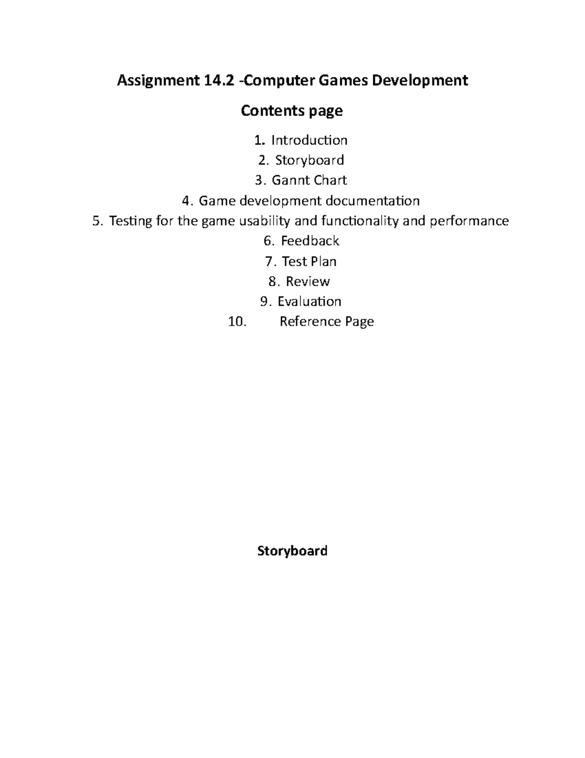 14.2- Computer Games Development - Assignment 14 -Computer Games Development Contents page 1 ...